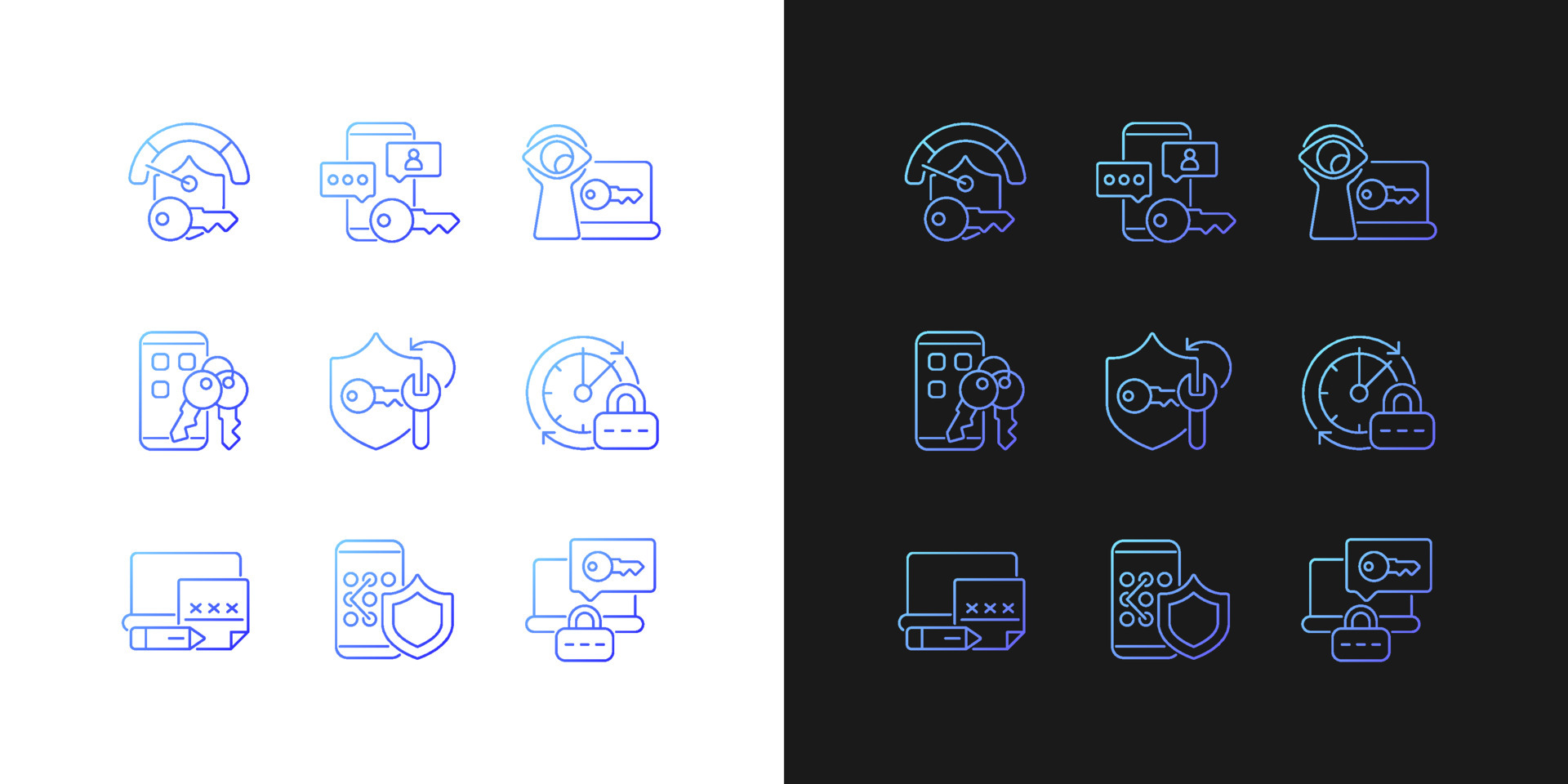 Password Requirements Gradient Icons Set For Dark And Light Mode