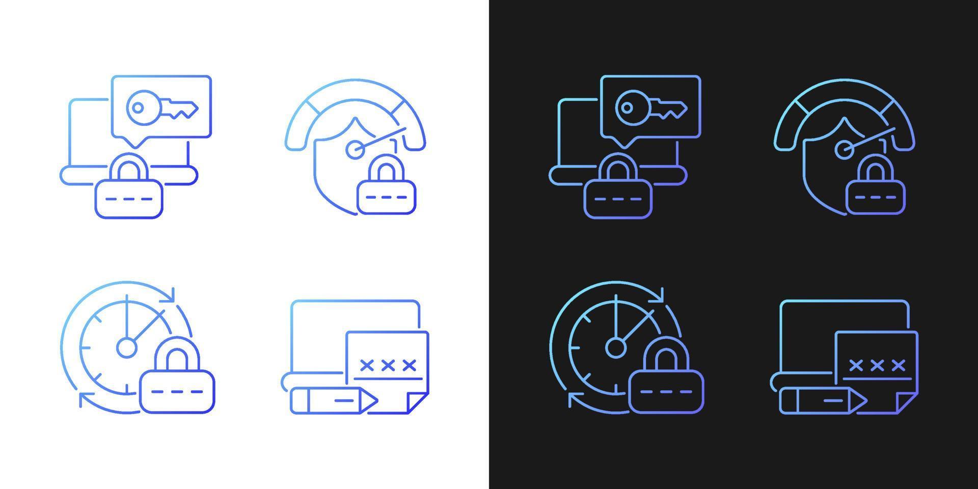 Laptop Passwords Gradient Icons Set For Dark And Light Mode Computer Safety Requirement Thin