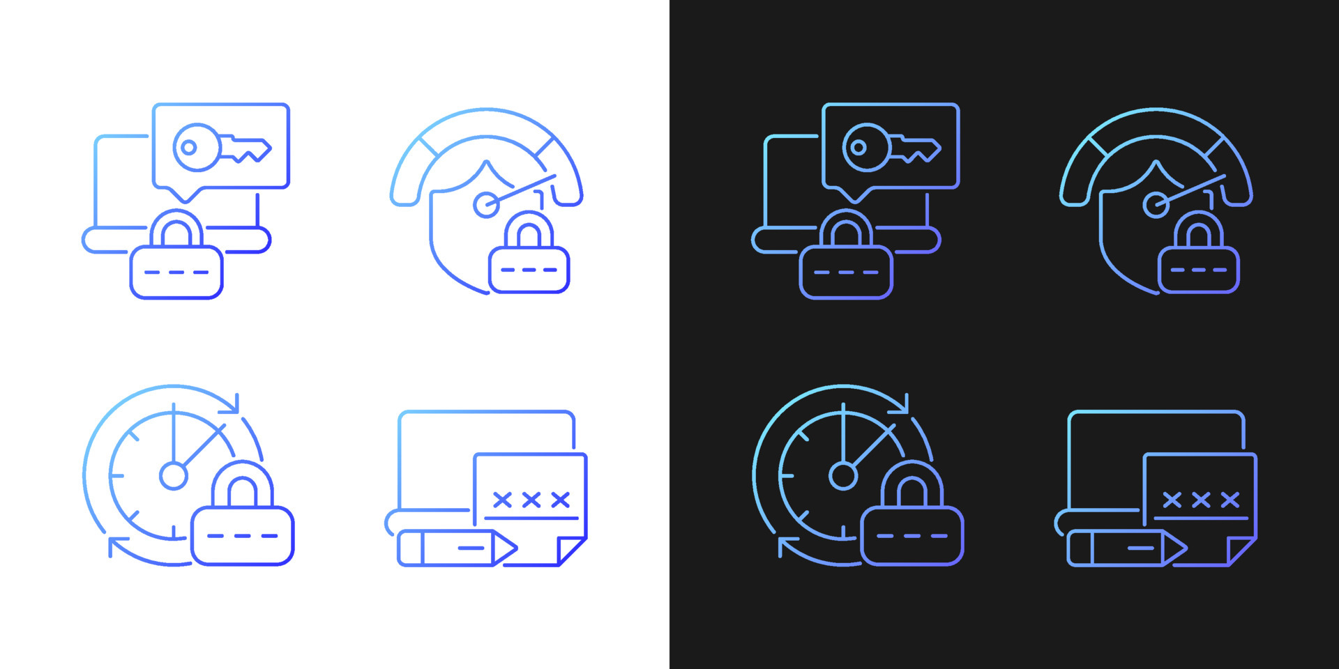 Laptop Passwords Gradient Icons Set For Dark And Light Mode Computer