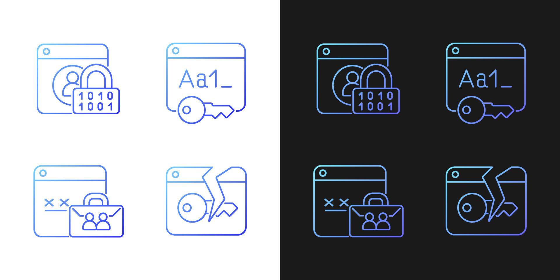 Password Encryption Gradient Icons Set For Dark And Light Mode Internet Safety System Security