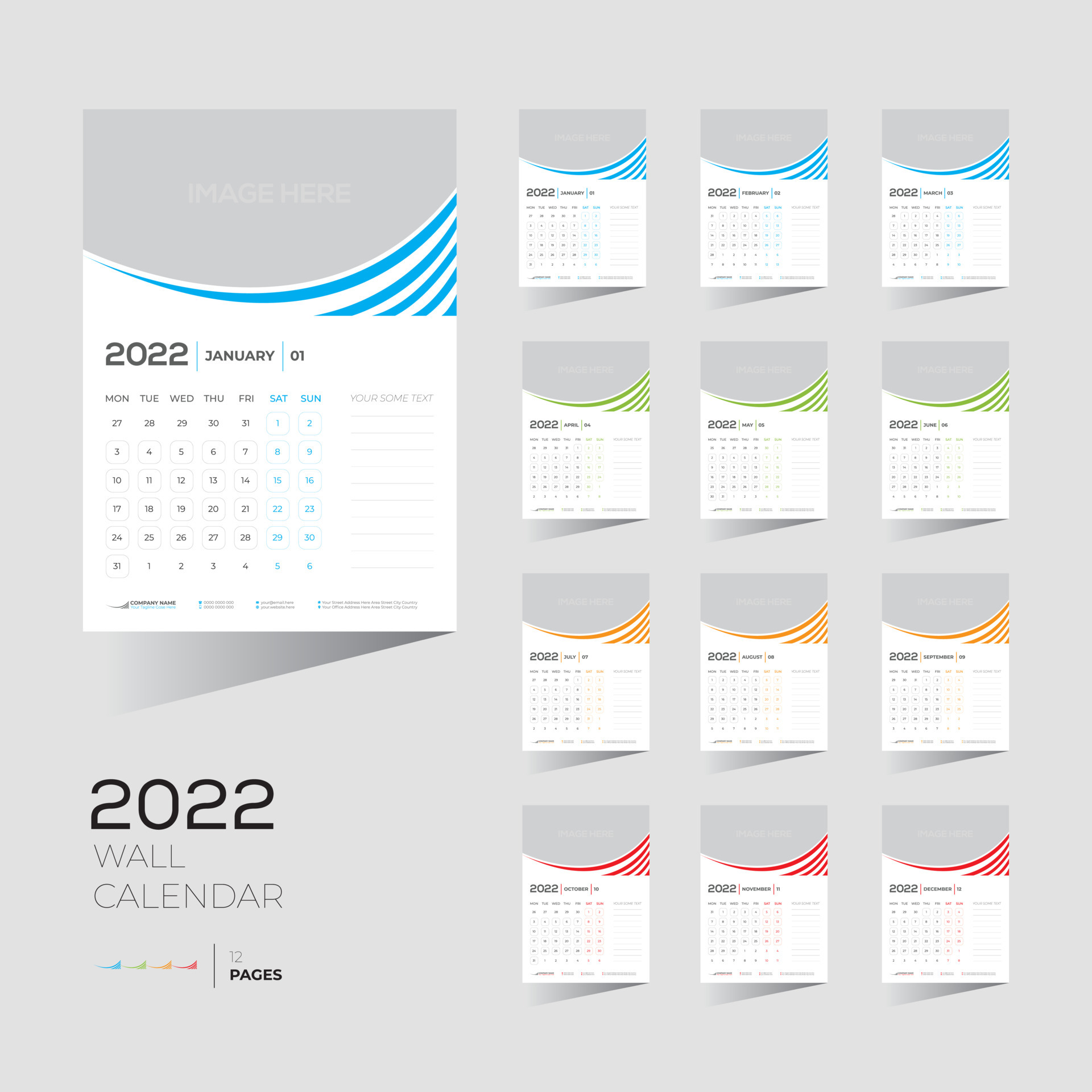 4 colored 12 month 12 pages 2022 wall calendar 4529943 Vector Art at ...