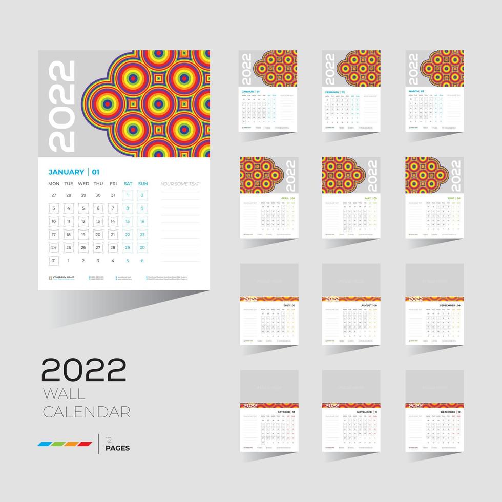 4 colored 12 month 12 pages 2022 wall calendar 4529947 Vector Art at ...