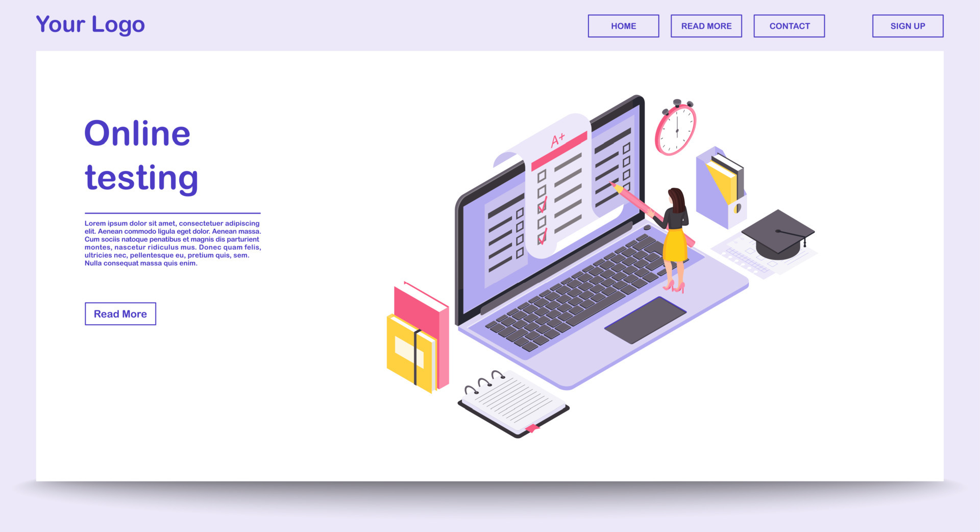 Online testing webpage vector template with isometric illustration ... Online testing webpage vector template with isometric illustration ...