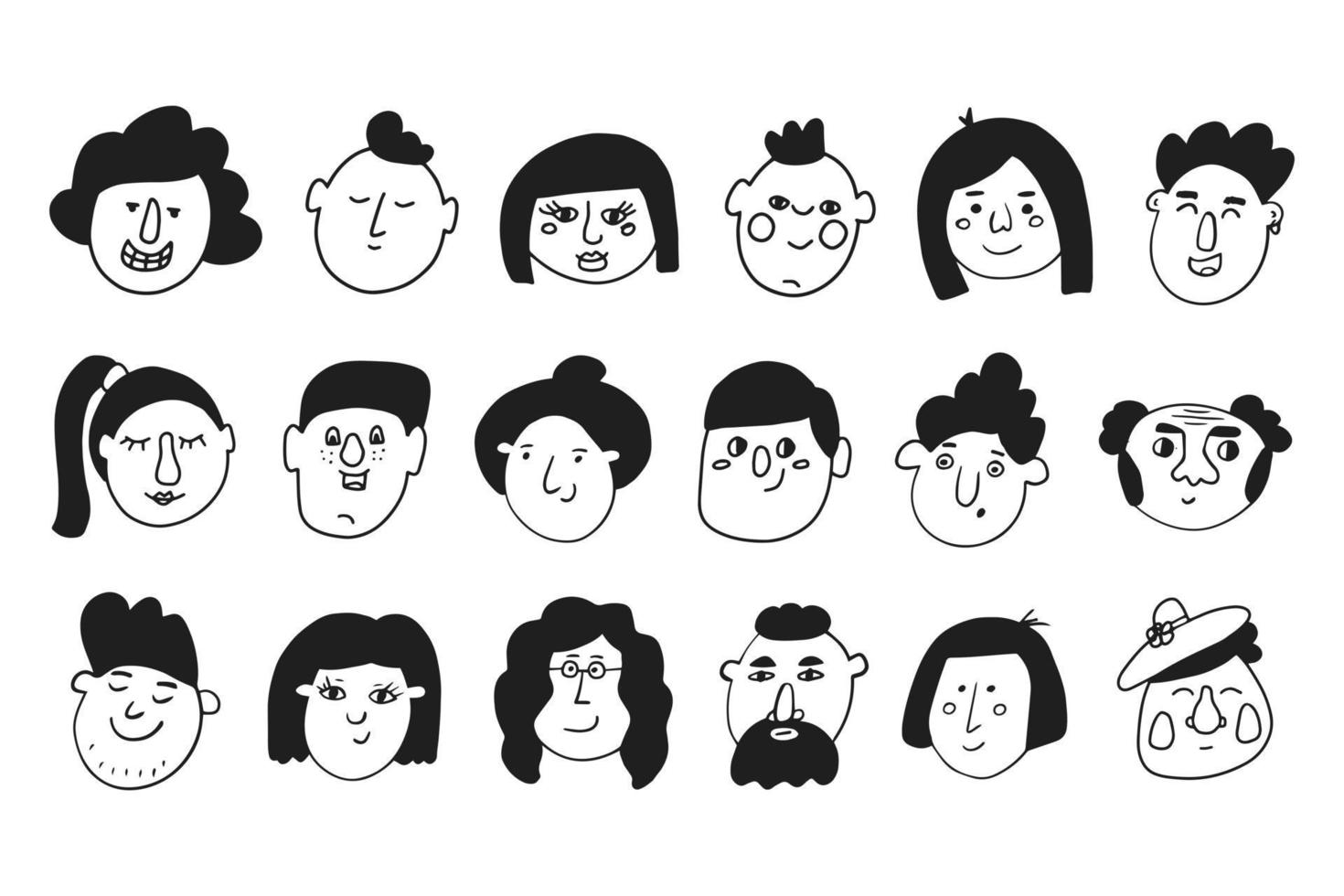 Set of characters faces in doodle style, vector illustration 4532314 ...