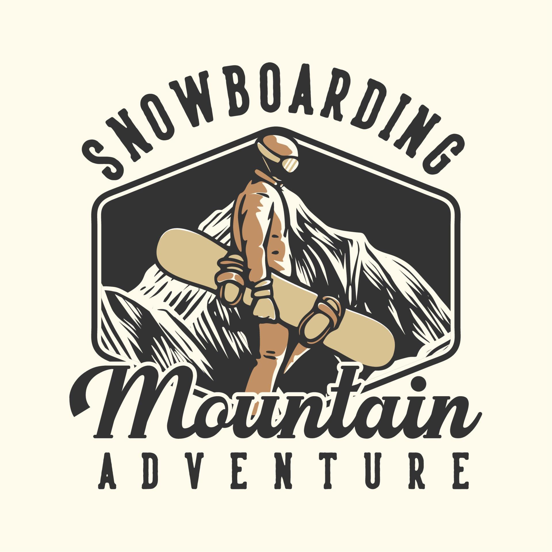 logo design snowboarding mountain adventure with man carrying snowboard ...