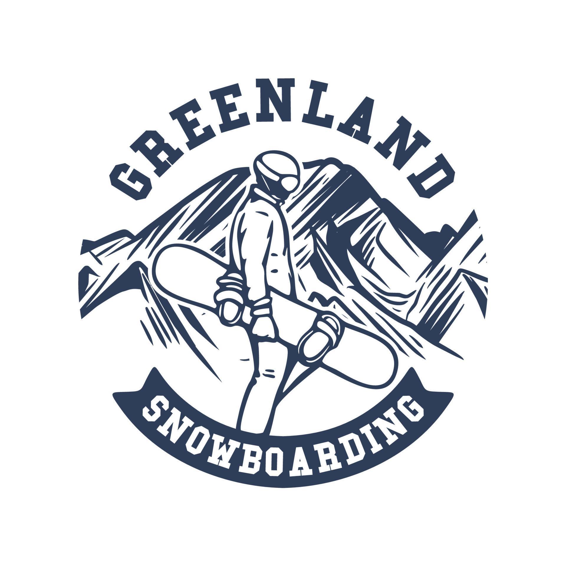 logo design greenland snowboarding with man carrying snowboard vintage ...