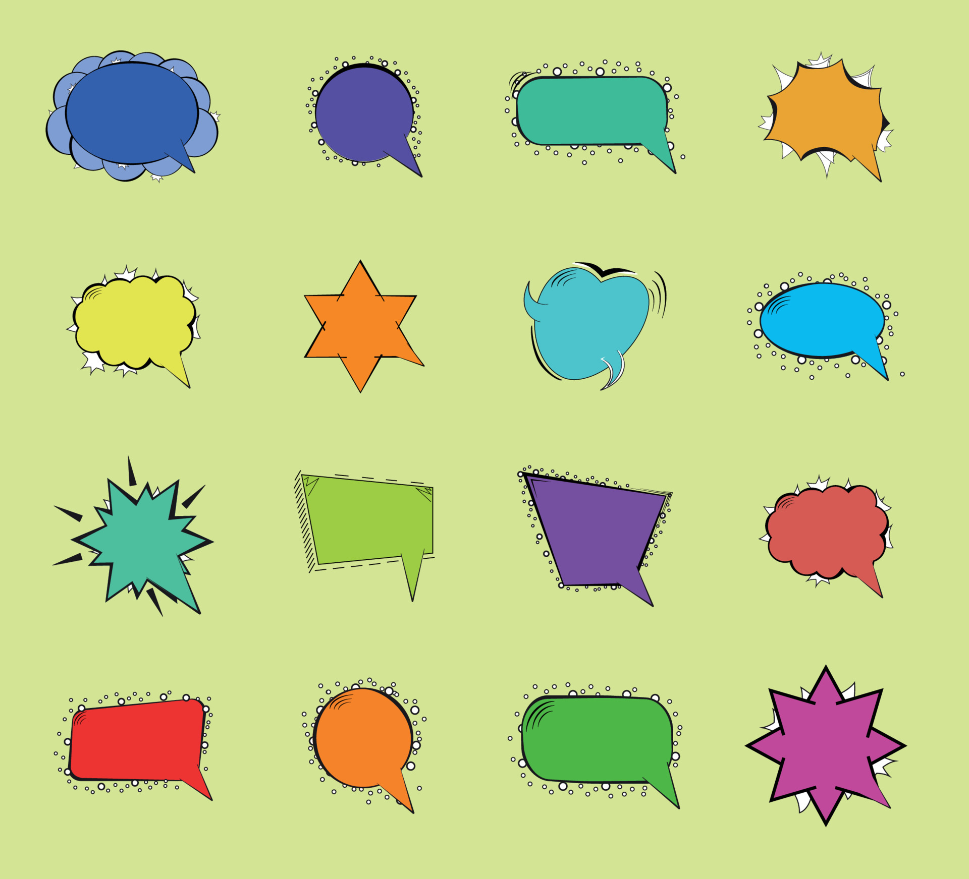 Set of cartoon speech bubbles on White background. Vector Illustration ...