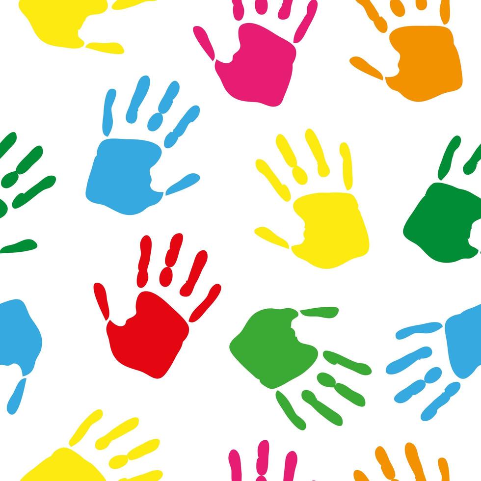 de patrones sin fisuras con huellas de manos de colores del arco iris ...