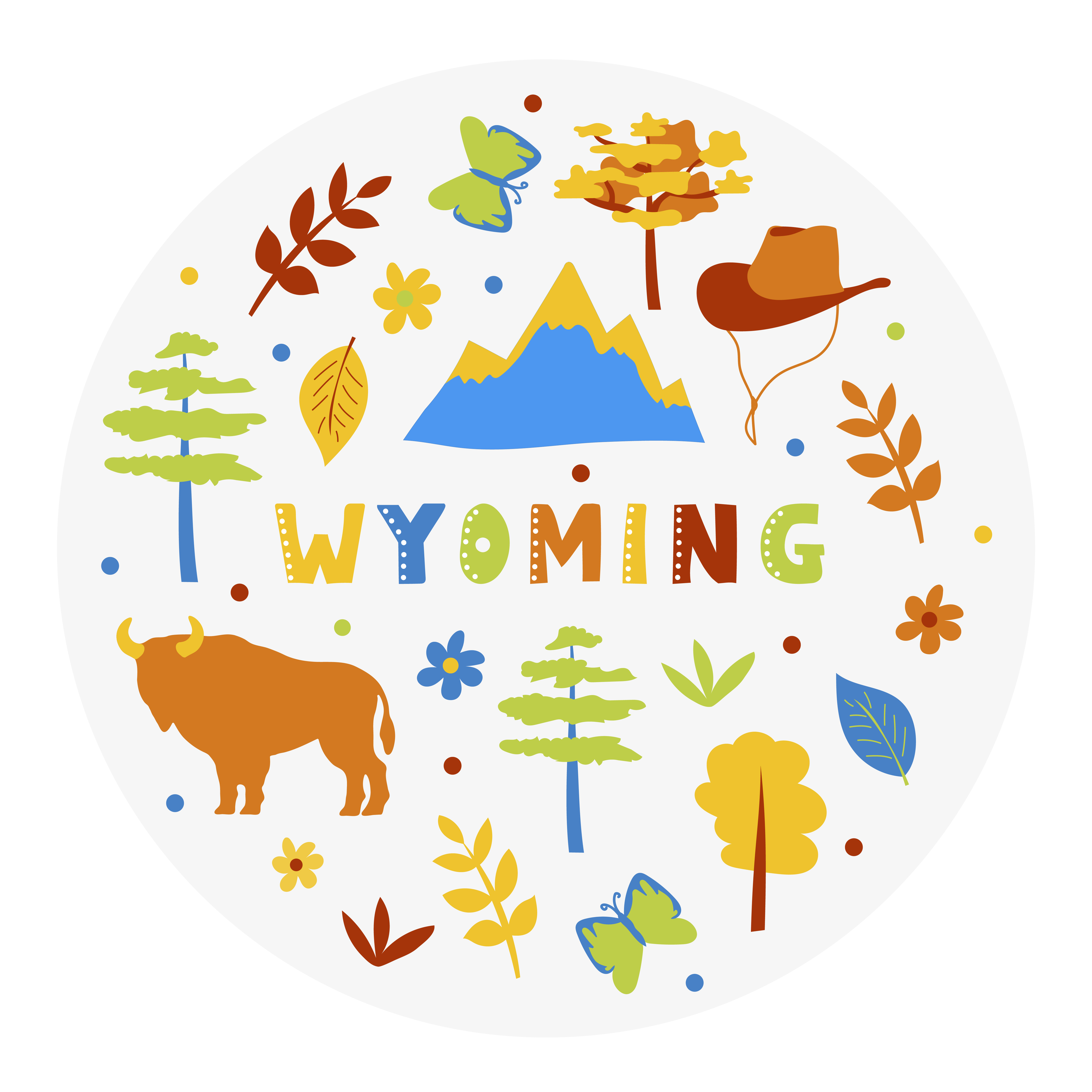 USA collection. Vector illustration of Wyoming theme. State Symbols ...