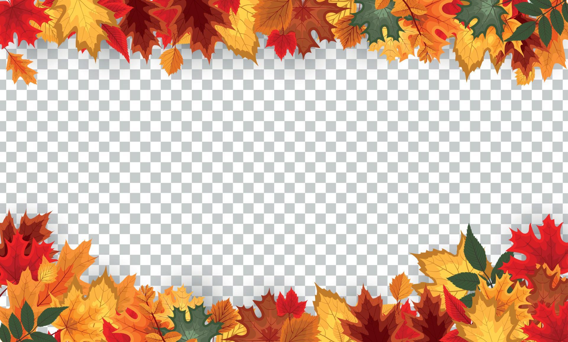 Autumn leaves border frame with space text on transparent background ...
