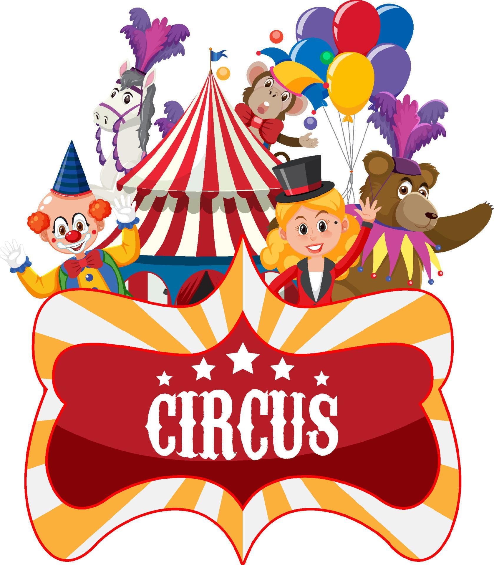 Banner De Circo Con Personaje De Dibujos Animados De Circo 4552414 Vector En Vecteezy