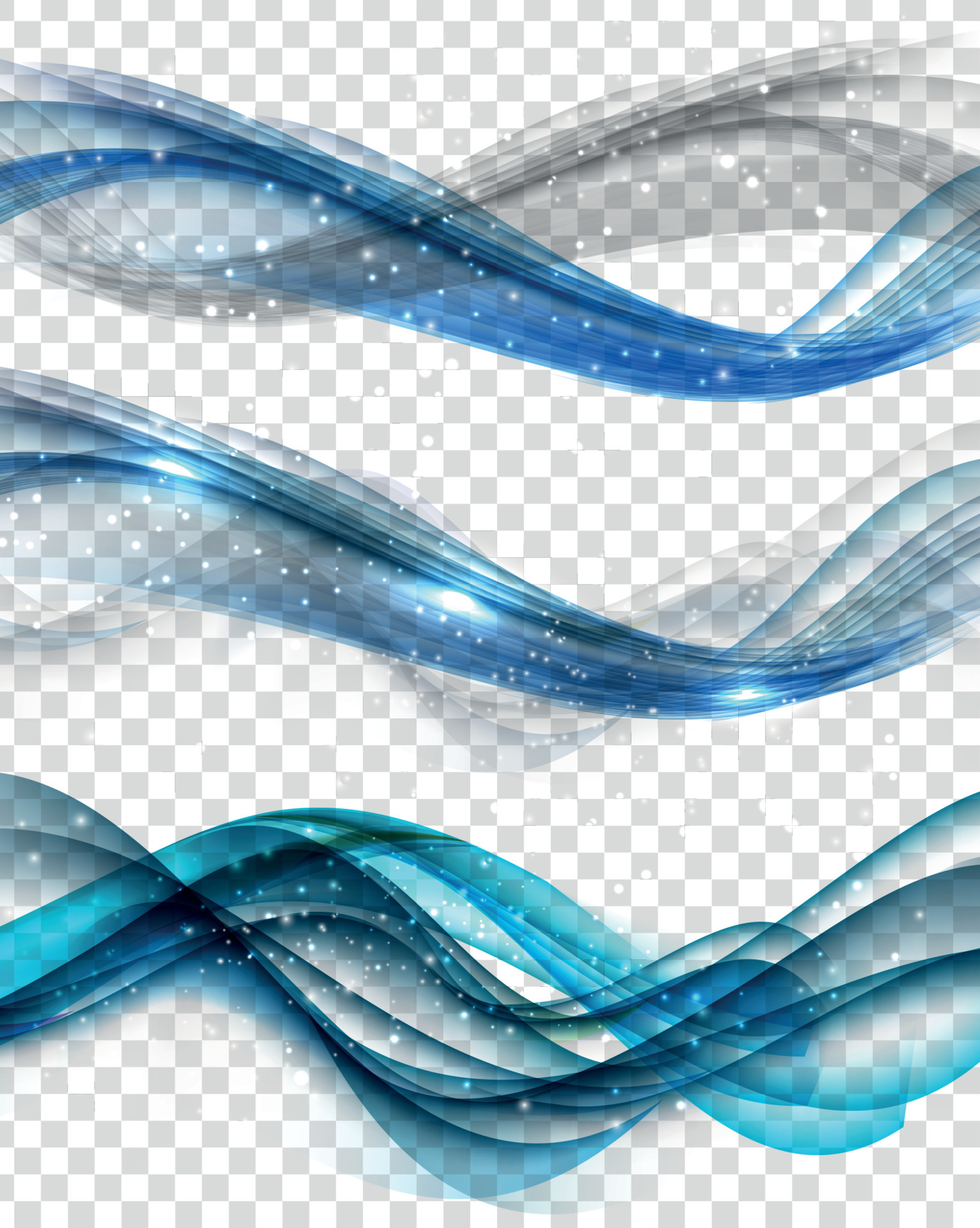 Abstract Blue Wave Set on Transparent Background. Vector Illustration ...