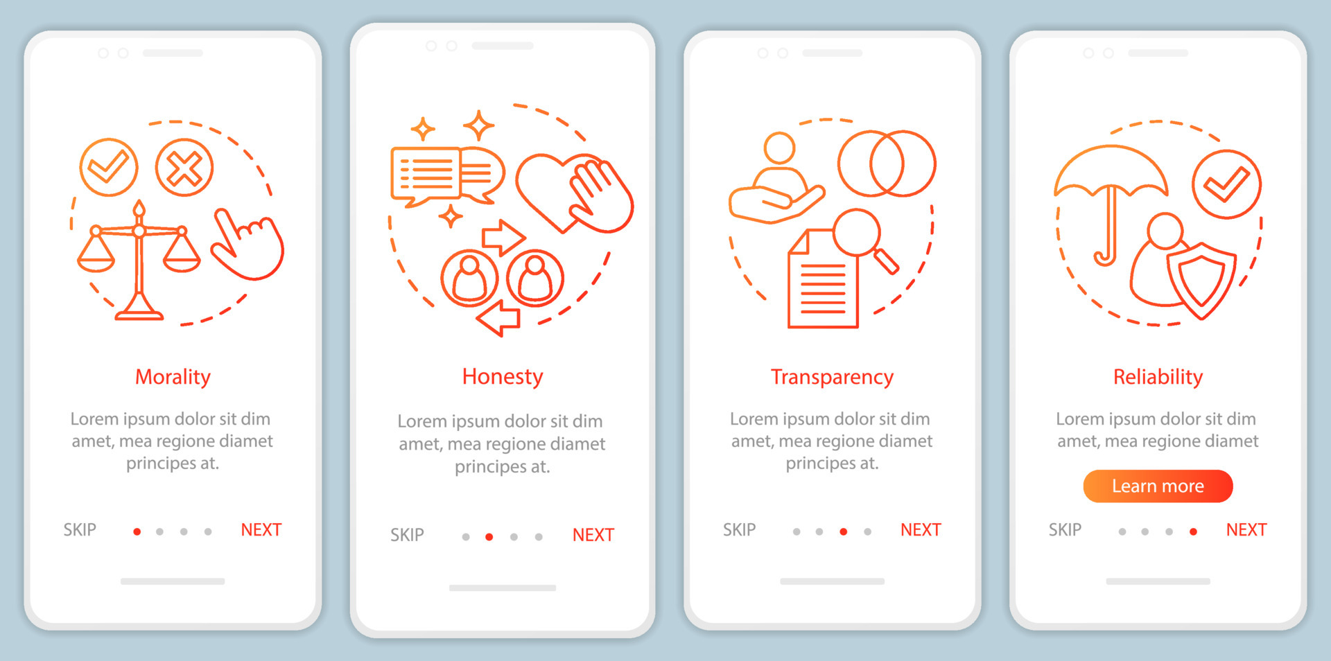 Ethical Principles Onboarding Mobile App Page Screen Vector Template
