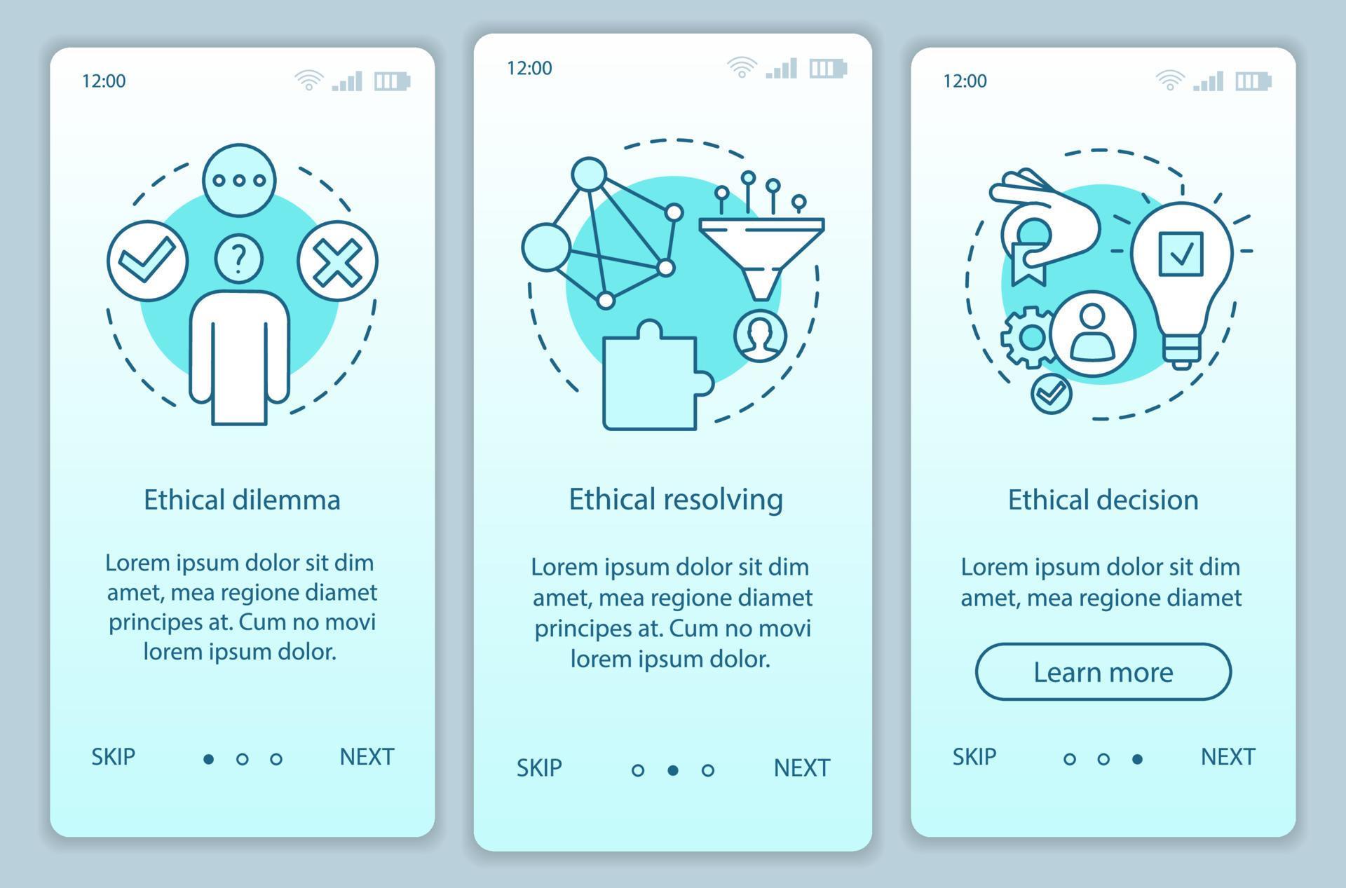 Ethical Resolving Onboarding Mobile App Page Screen Vector Template
