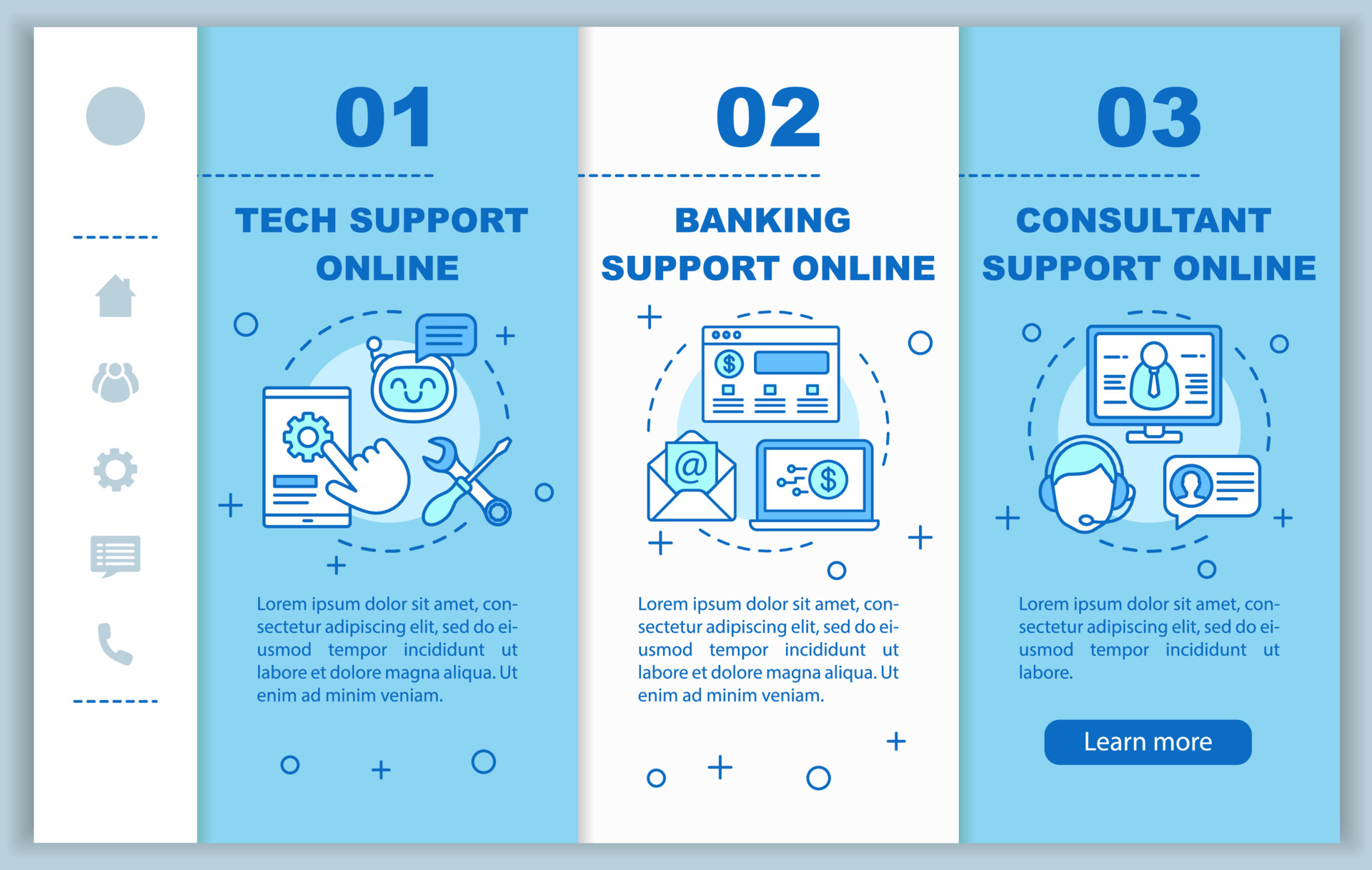 Online Services Onboarding Mobile Web Pages Vector Template Customer Support Responsive