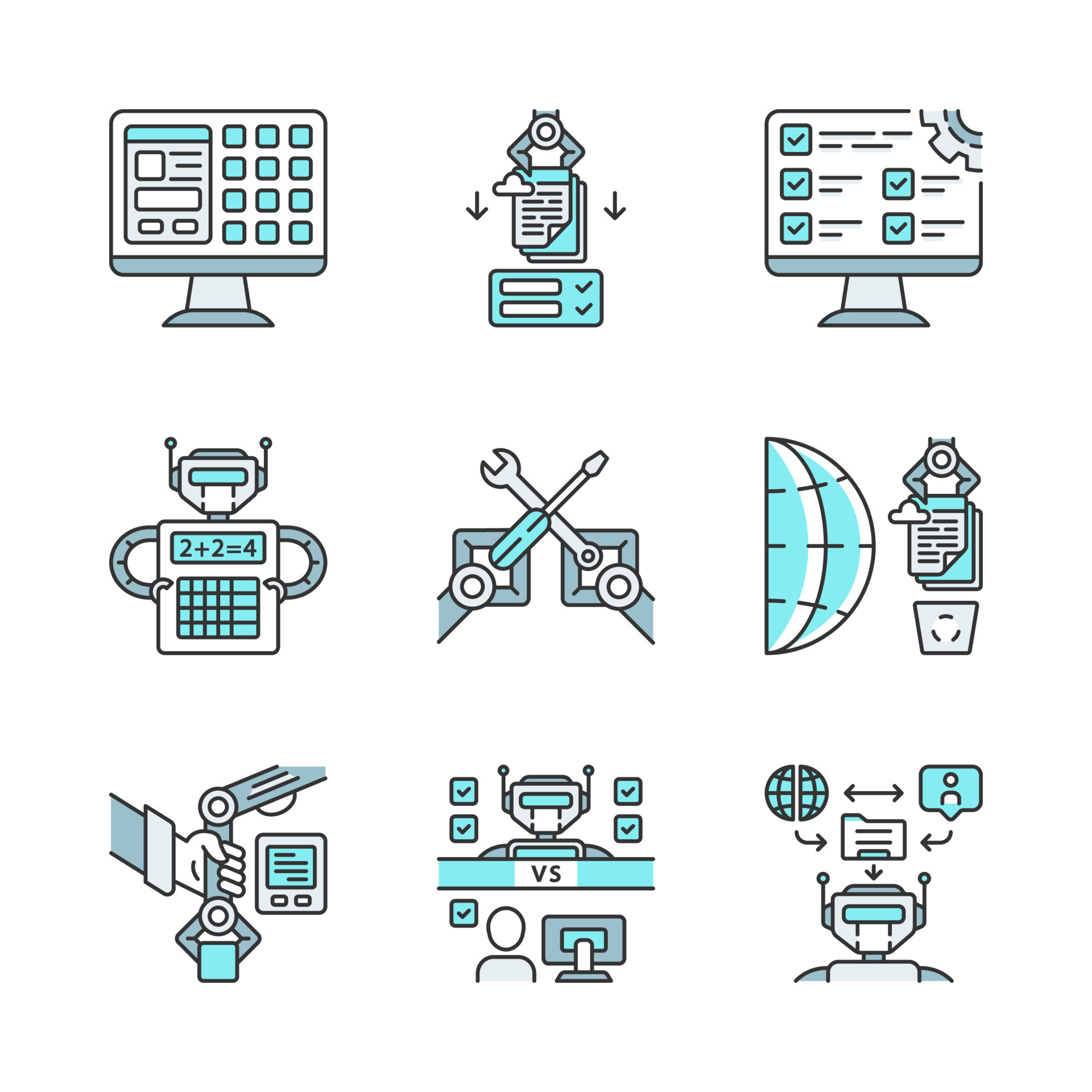Rpa Color Icons Set Robotic Process Automation Benefits Artificial Intelligence Worker Gui