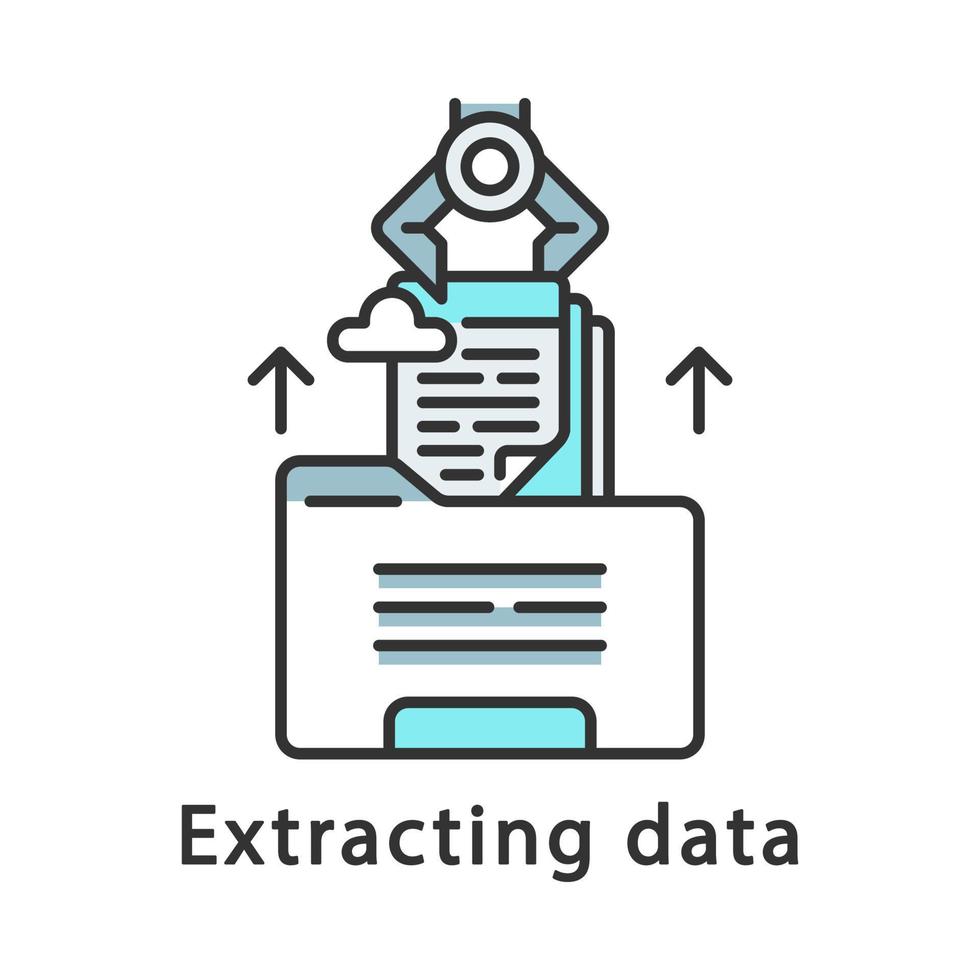 Extracting data color icon. Robot retrieving electronic file from ... Extracting data color icon. Robot retrieving electronic file from ...