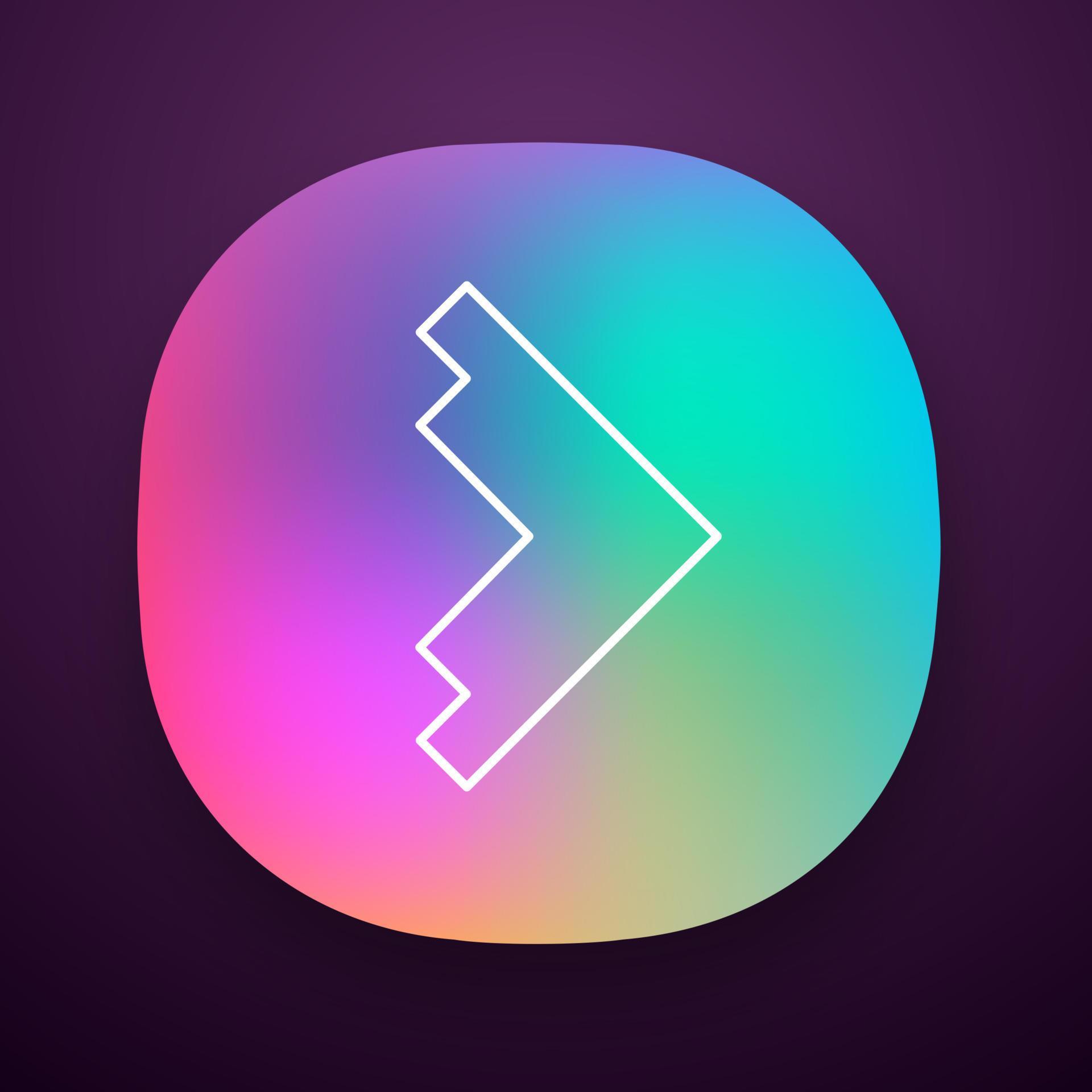Right arrowhead app icon. Forward triangular arrow. Navigation pointer sign. Motion indicator ...