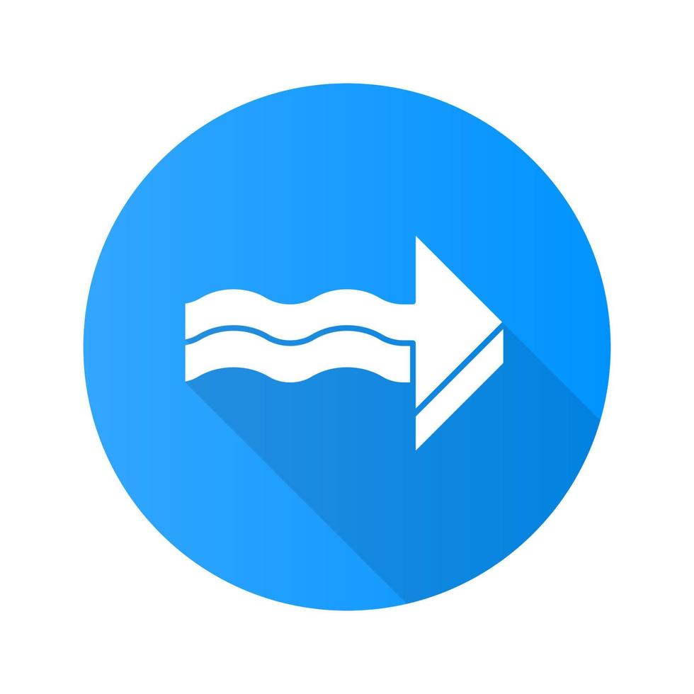 3d wavy arrow flat design long shadow glyph icon. Rightward direction. Pointing arrowhead. Sign ...