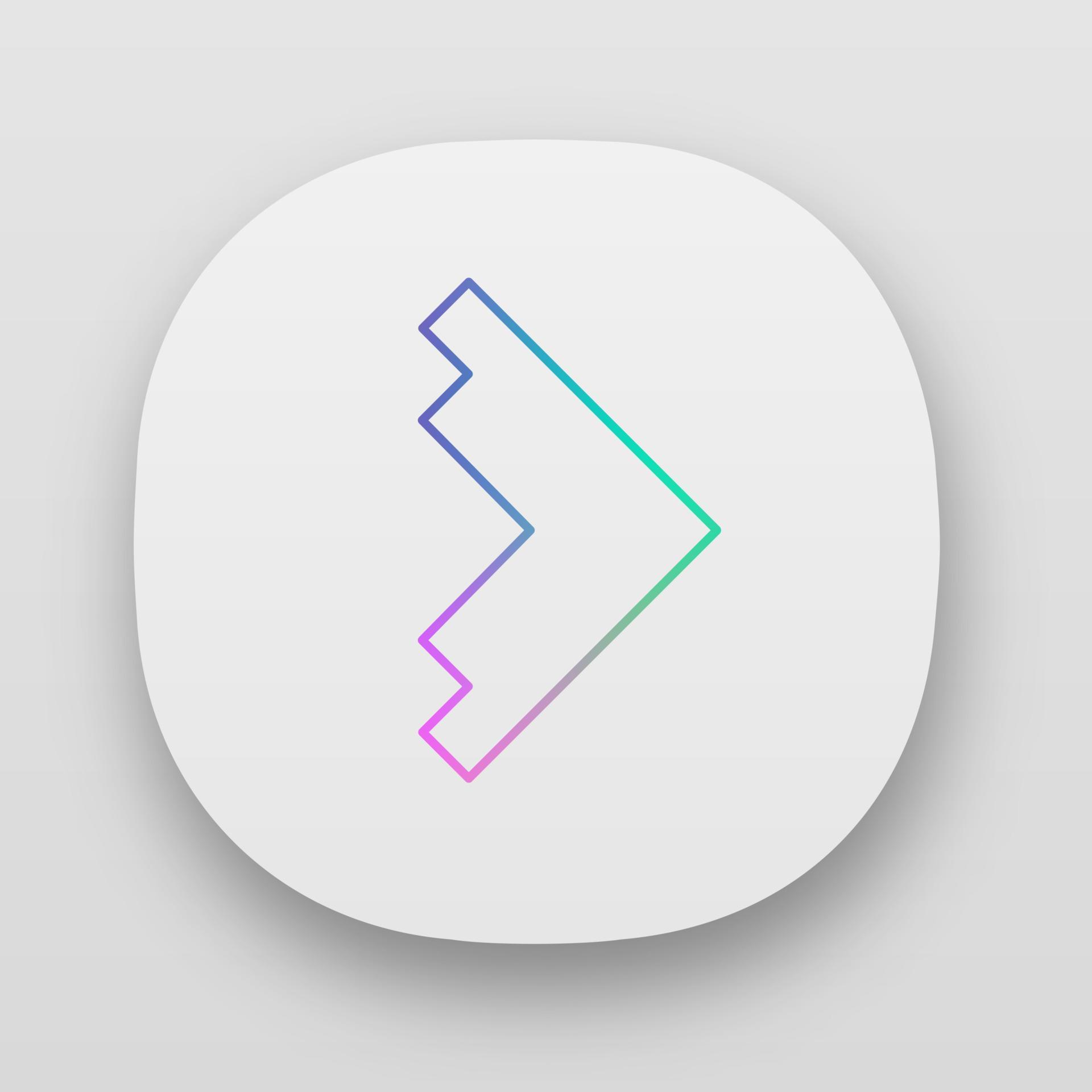 Right arrowhead app icon. Forward triangular arrow. Next. Navigation sign. Motion designator ...