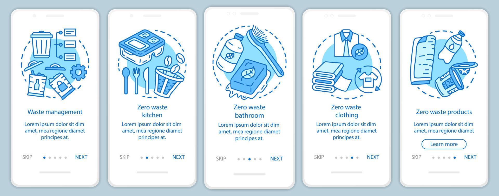 Zero waste lifestyle onboarding onboarding mobile app page screen vector template. Waste ...