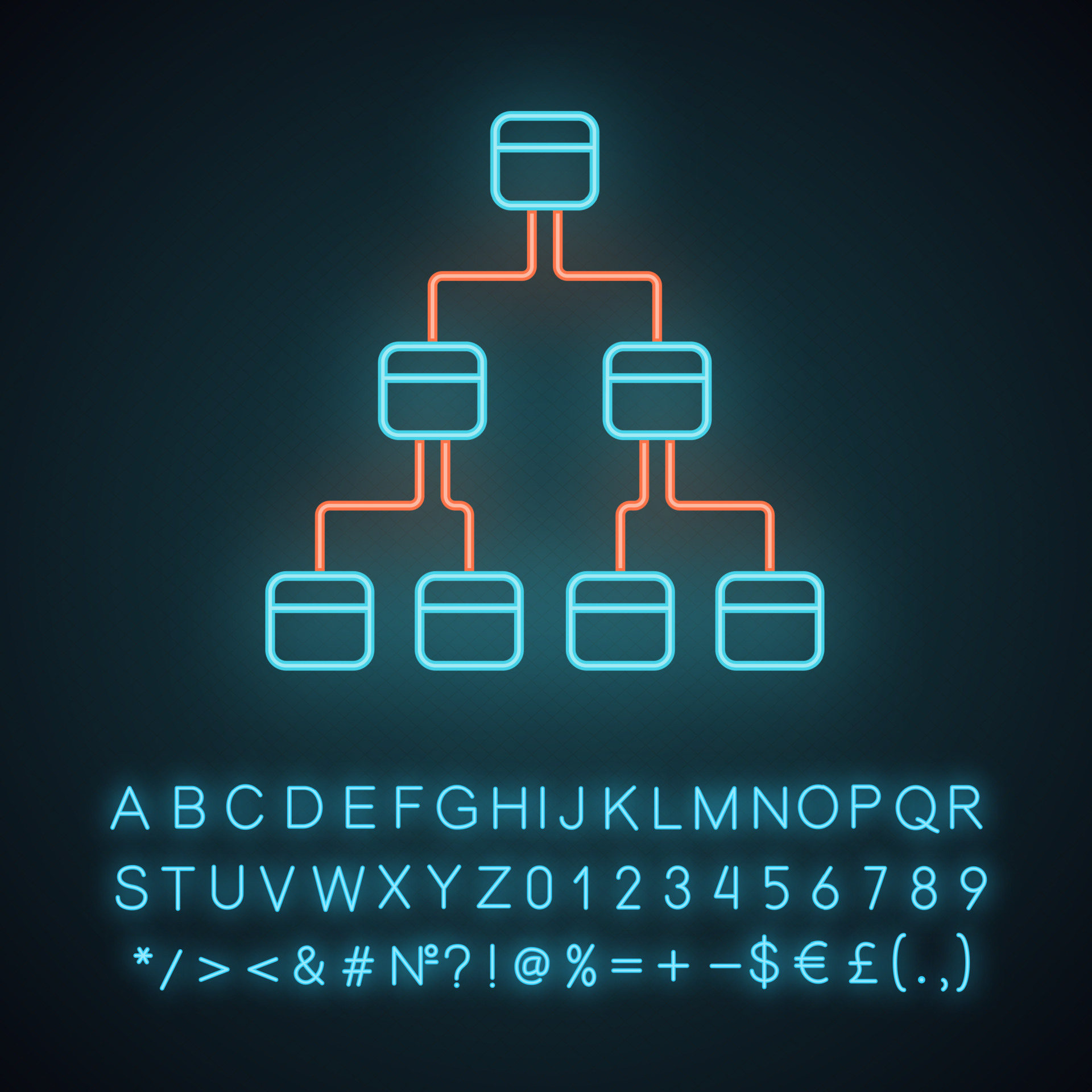 Tree diagram neon light icon. Hierarchical system. Node link diagram ... Tree diagram neon light icon. Hierarchical system. Node link diagram ...