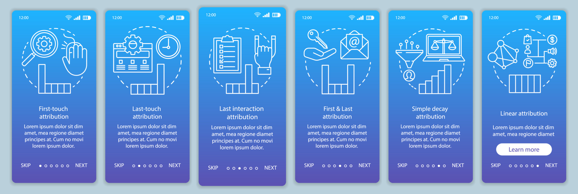 Attribution Modeling Types Onboarding Mobile App Page Screen Vector