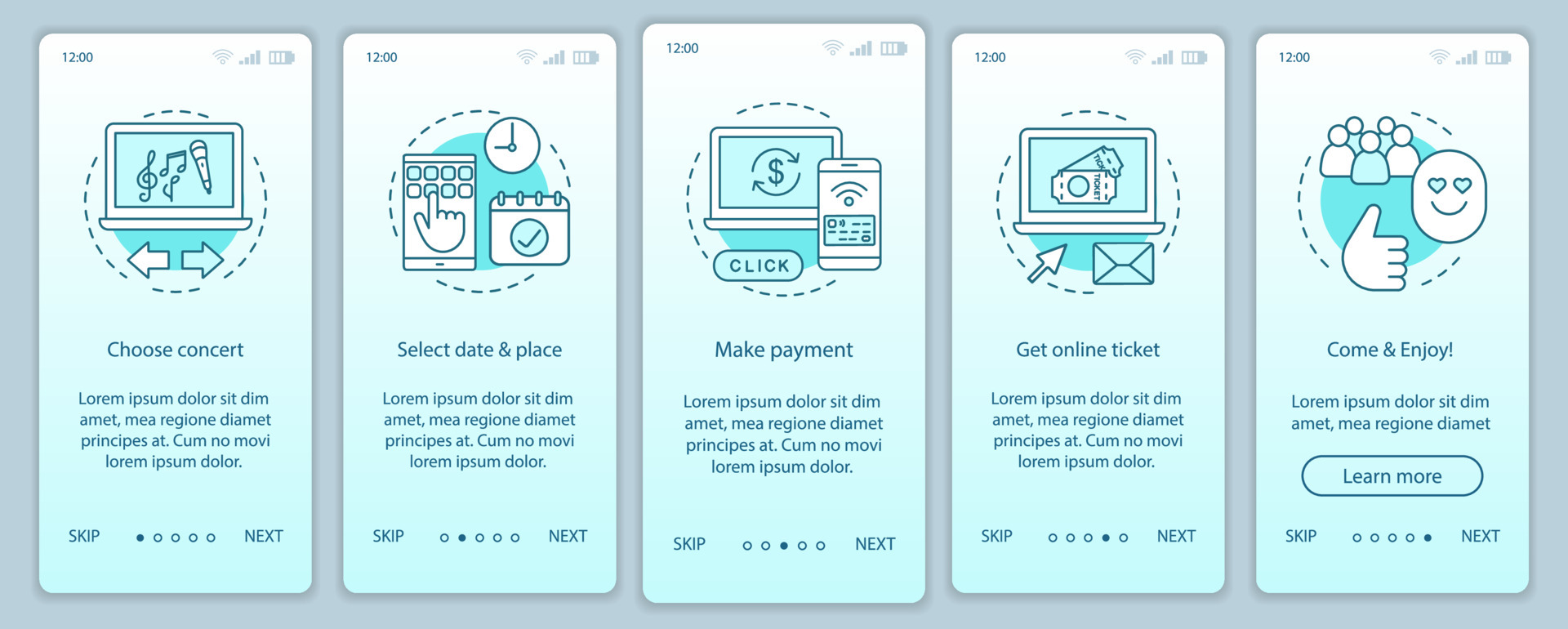 Concert Onboarding Mobile App Page Screen Vector Template Performance