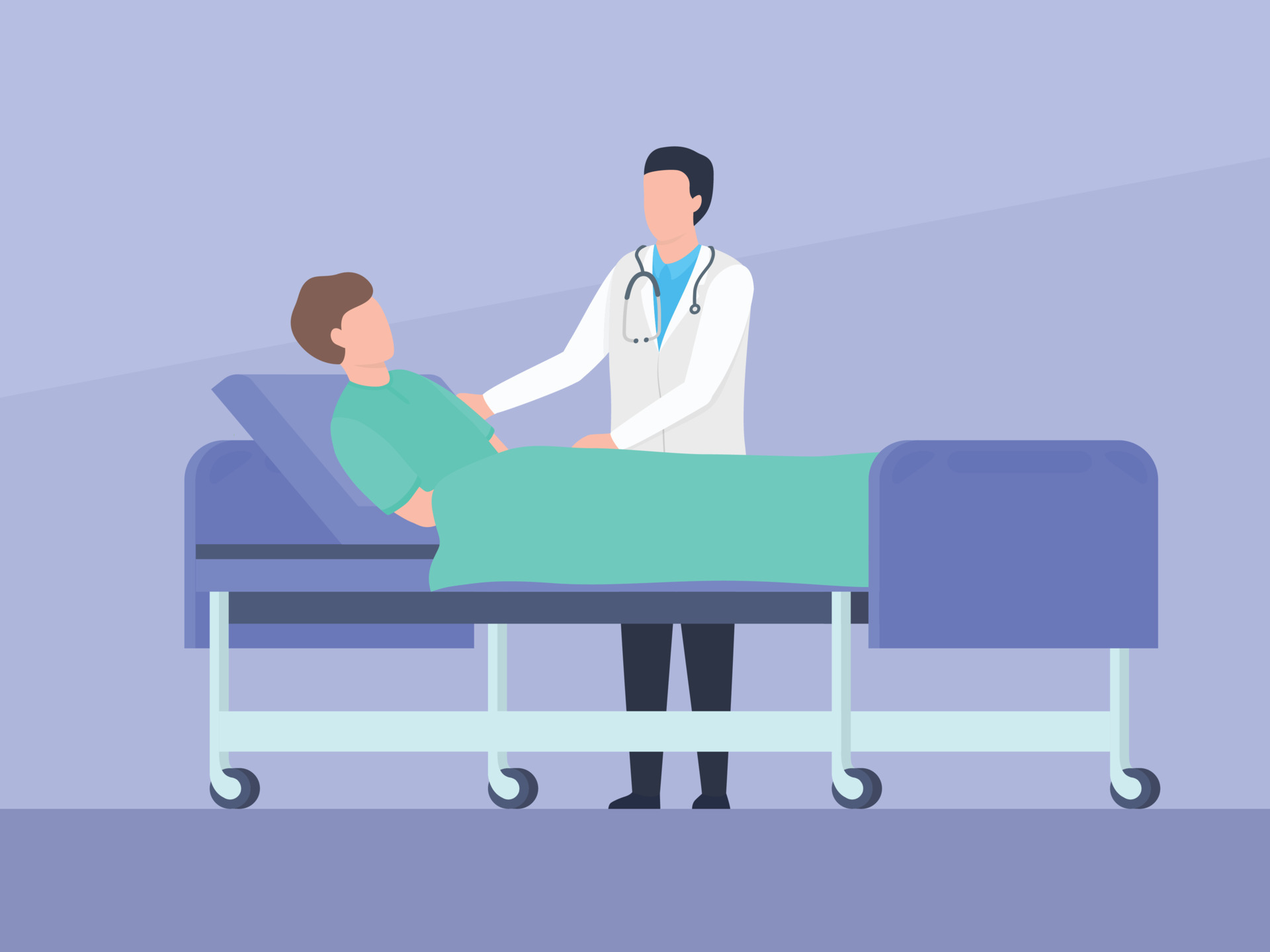 Doctor Examining Patients Condition Recovery Who Laying On Bed With Simple Flat Style 4557112
