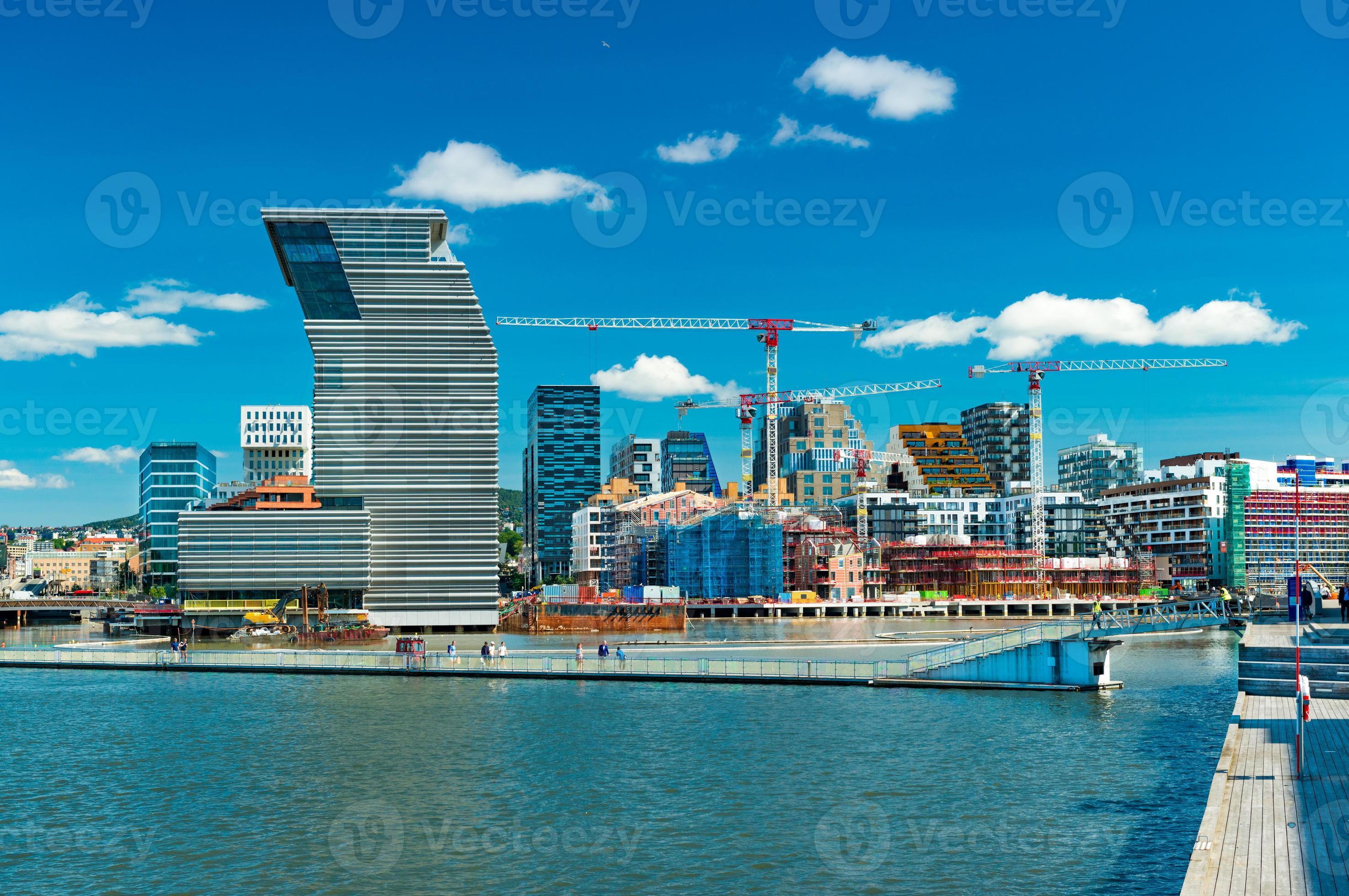 Cityscape of Oslo with modern architecture, buildings under ...