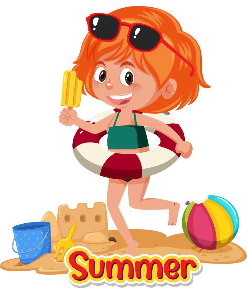 Happy girl in summer beach theme 4559932 Vector Art at Vecteezy