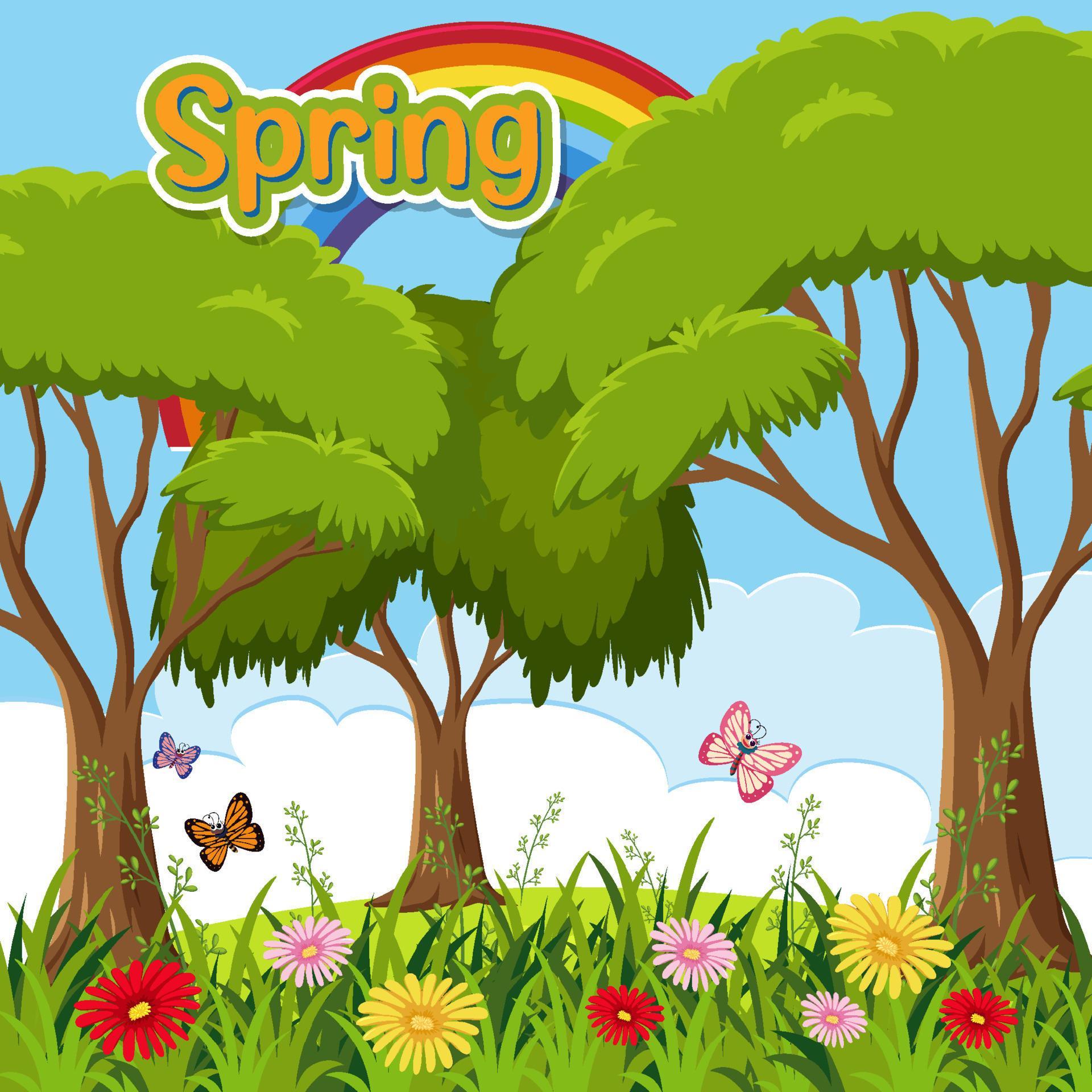 Spring season with trees and flower field background 4560210 Vector Art ...