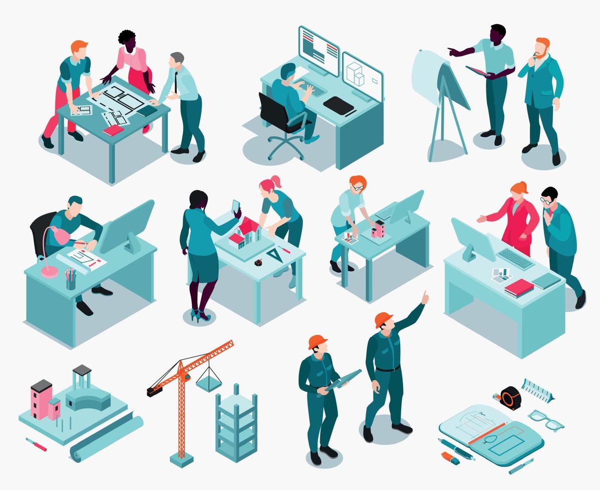 Architect Isometric Set 4564894 Vector Art at Vecteezy