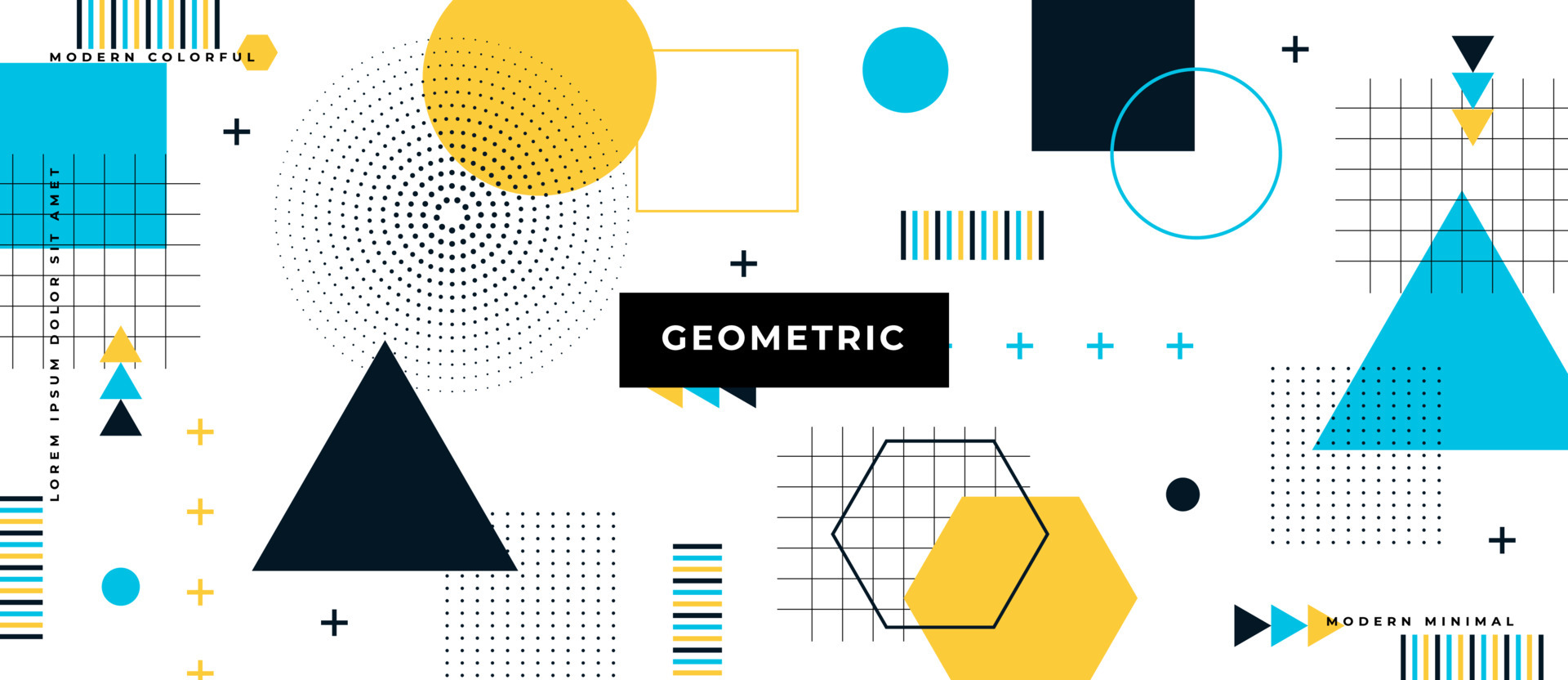 Abstract geometric memphis style shape, dots, lines pattern with lines ...