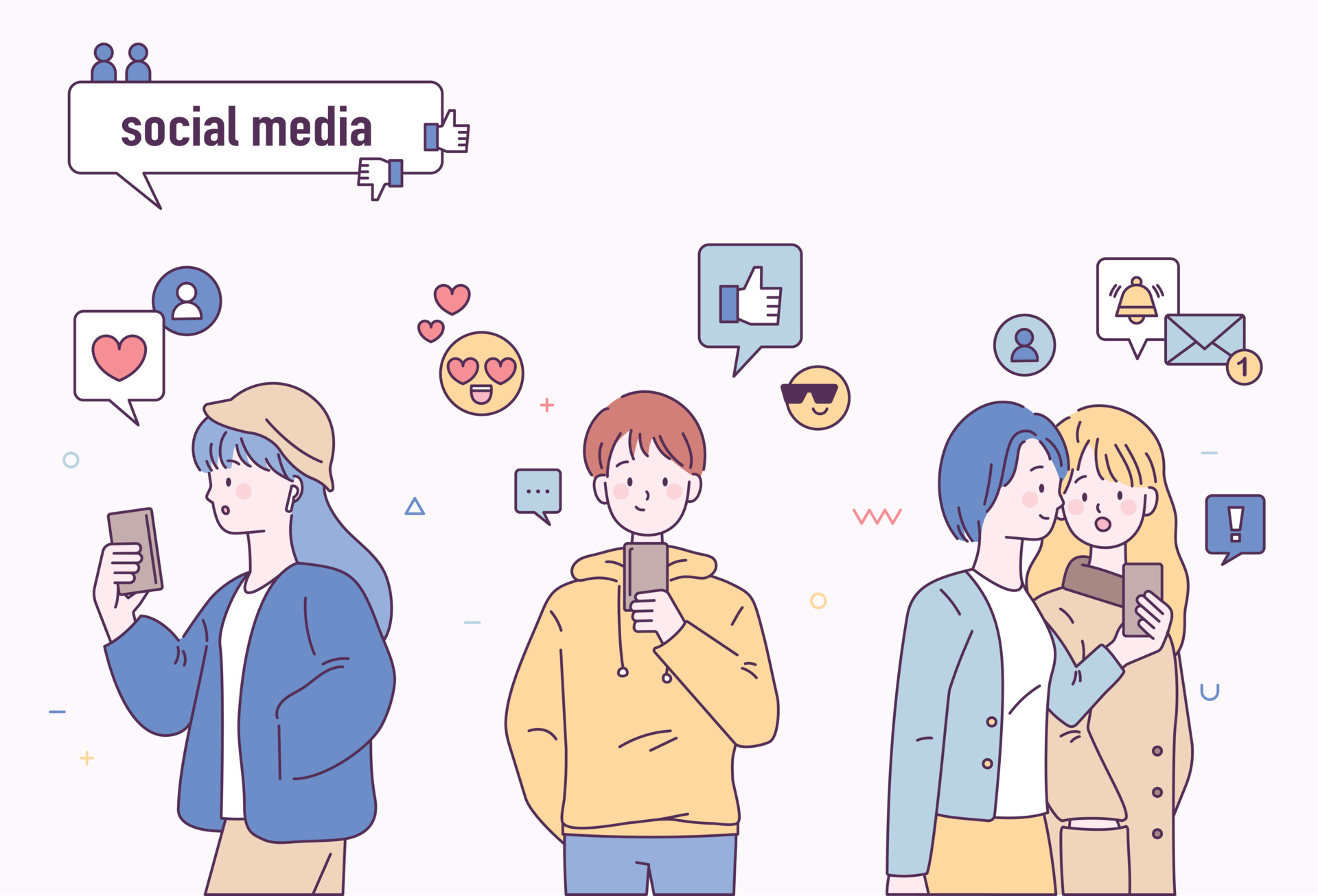 Young people holding cellphones and doing social media. 4573866 Vector ... Young people holding cellphones and doing social media. 4573866 Vector ...