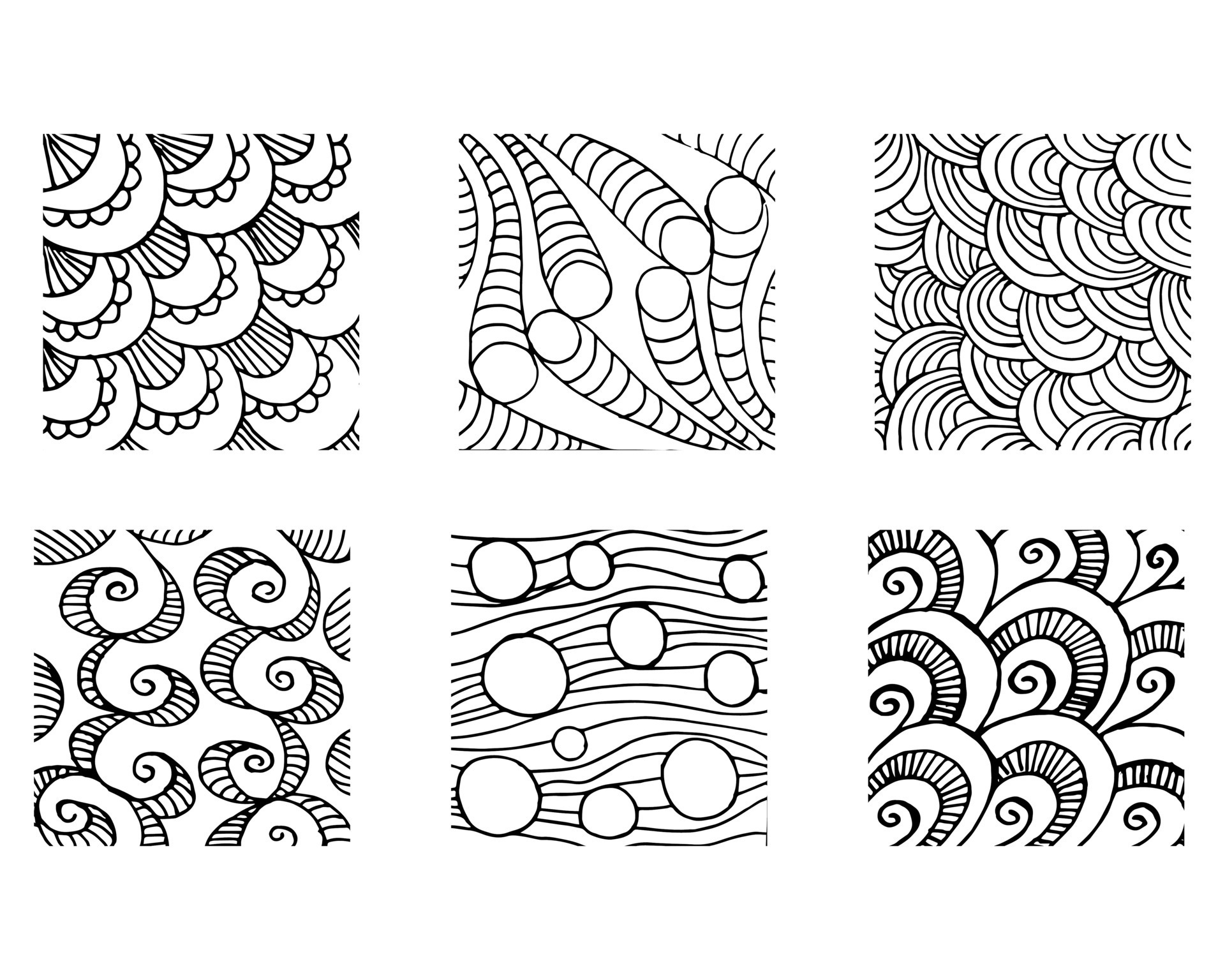 Set of abstract backgrounds, hand-drawn different patterns, black ...