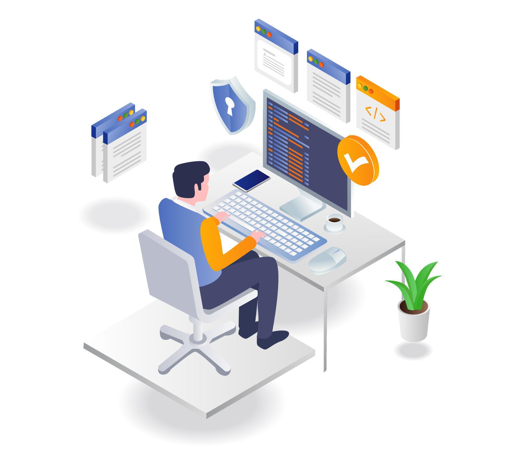 Programmer working on computer 4578621 Vector Art at Vecteezy