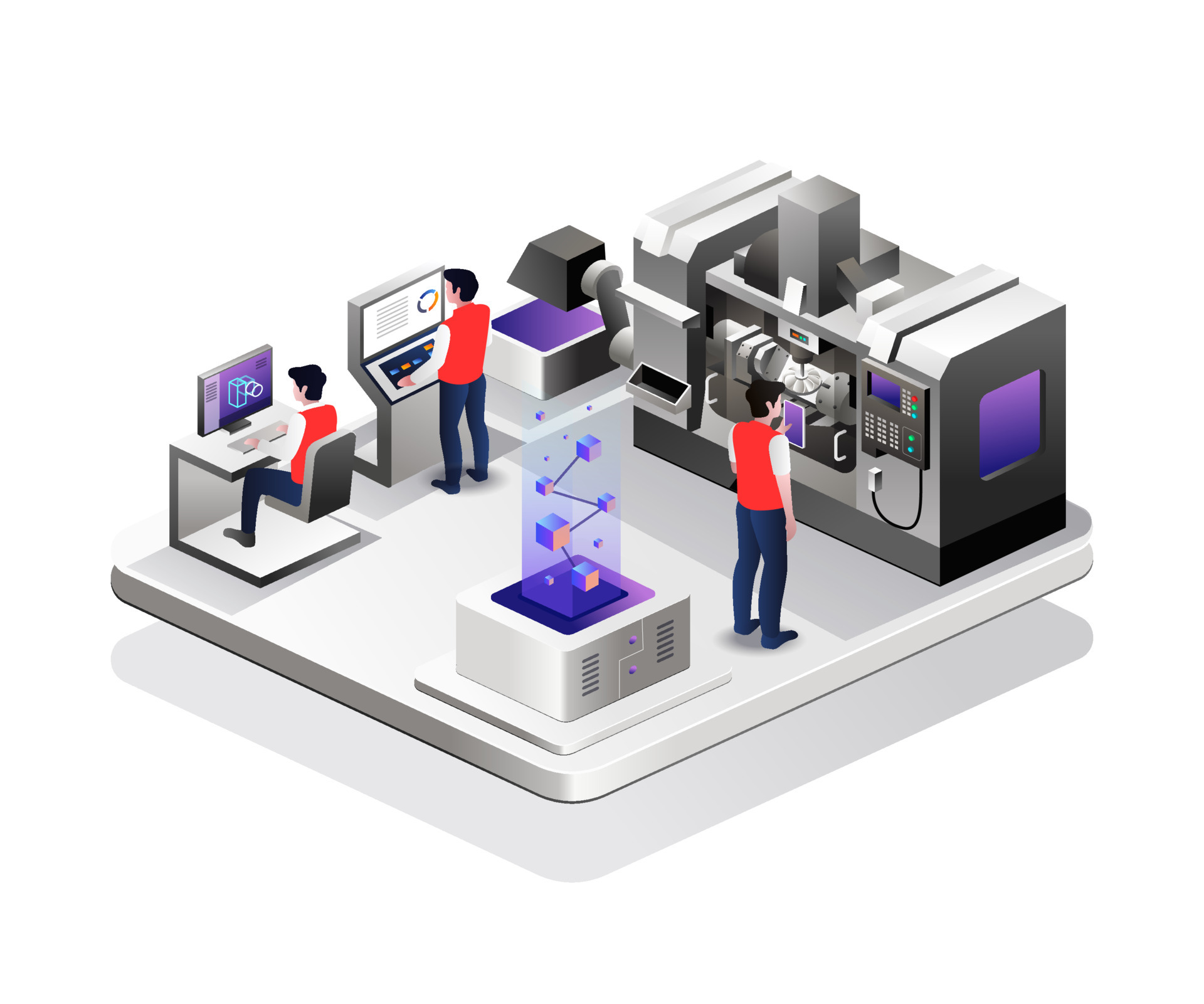 Operator is controlling the cnc machine 4578656 Vector Art at Vecteezy