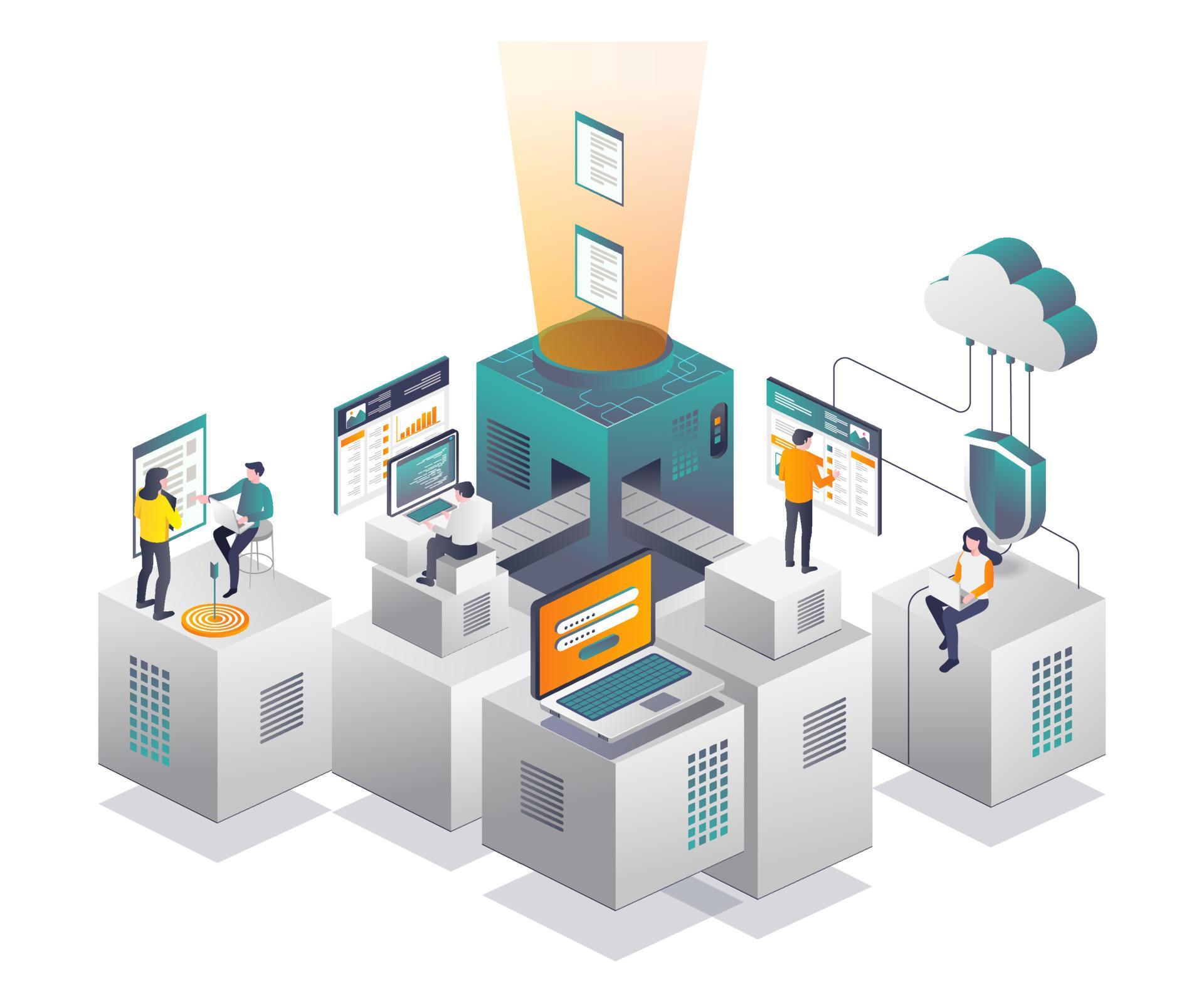 Processing cloud server data and security 4578816 Vector Art at Vecteezy