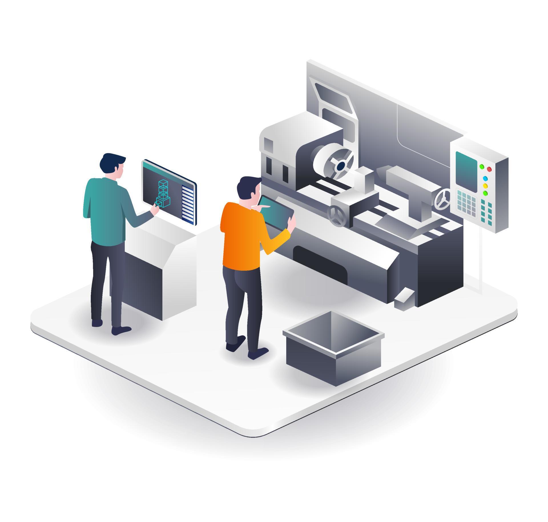 CNC machine operator and 3d design 4578826 Vector Art at Vecteezy