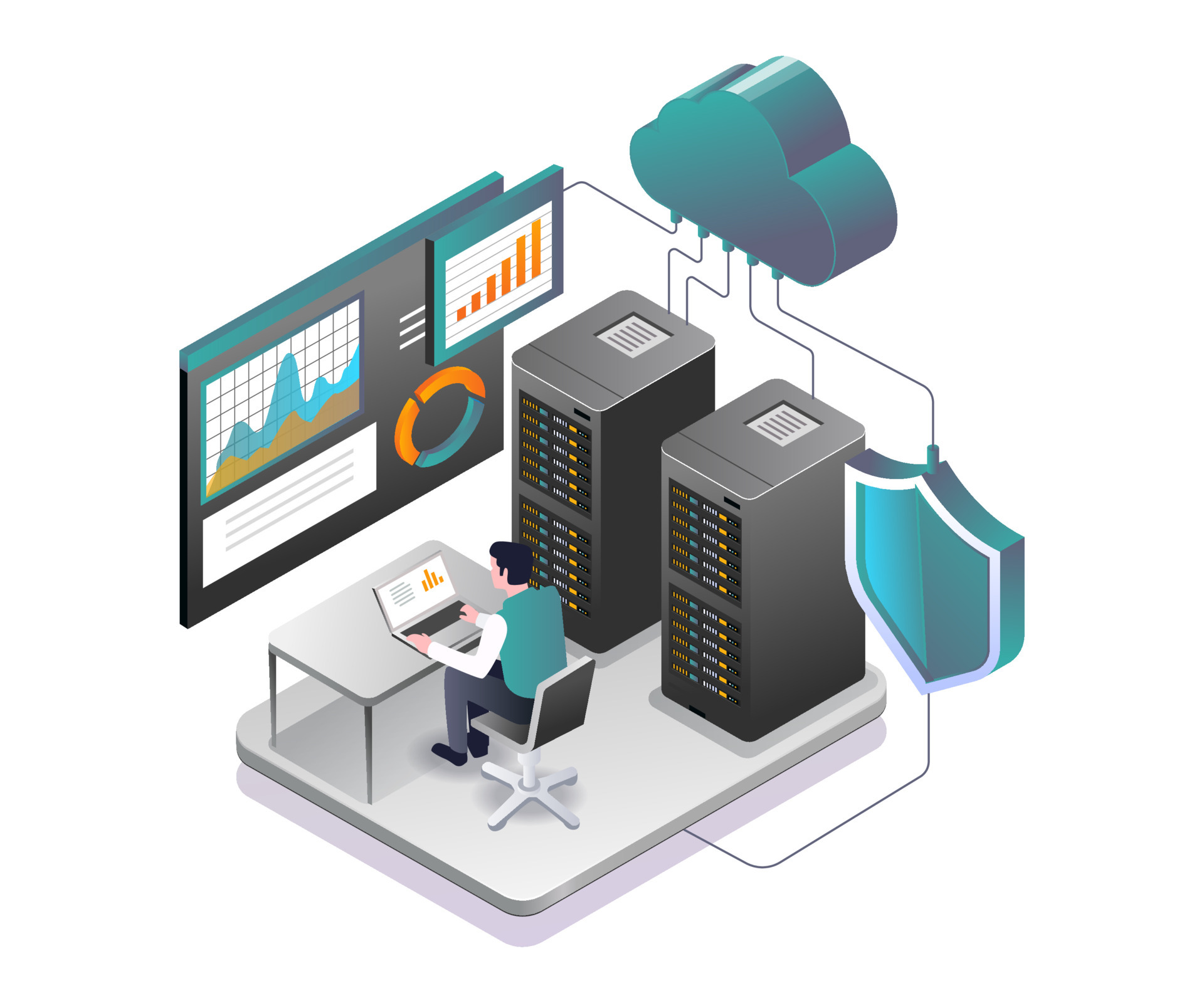 Man Is Analyzing Cloud Server Data Security 4579015 Vector Art At Vecteezy