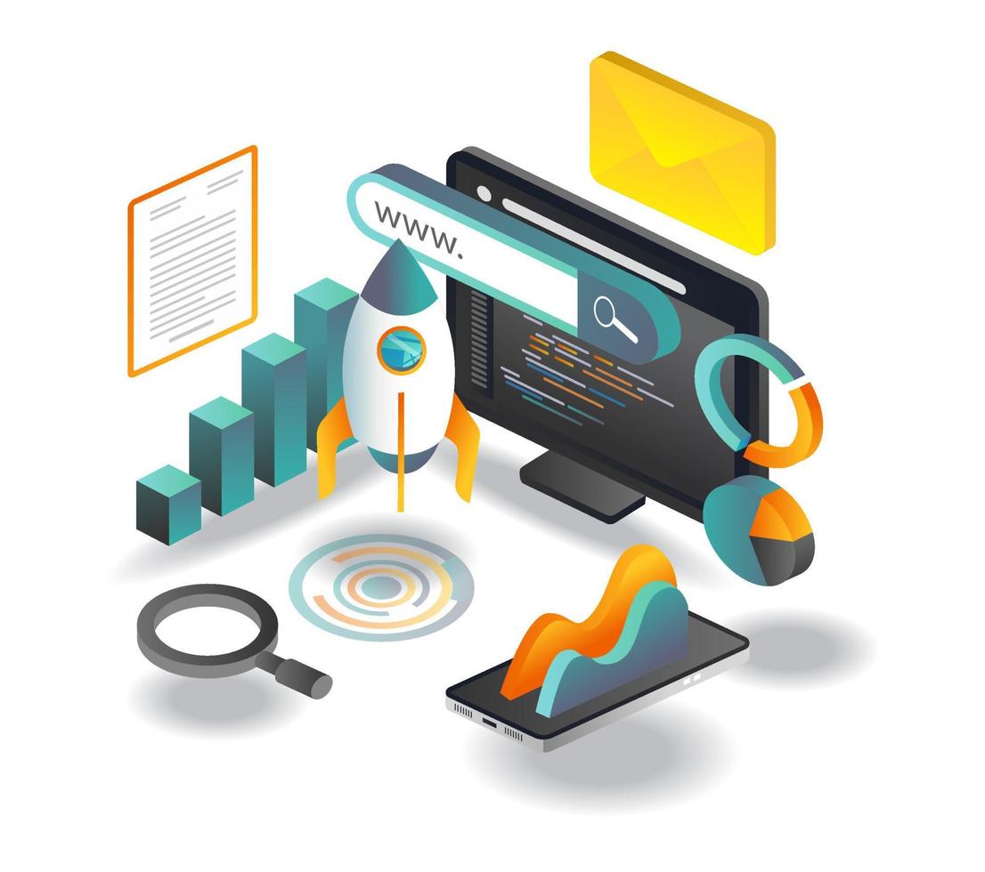 Rocket launches with programmer analysis data 4579104 Vector Art at ...