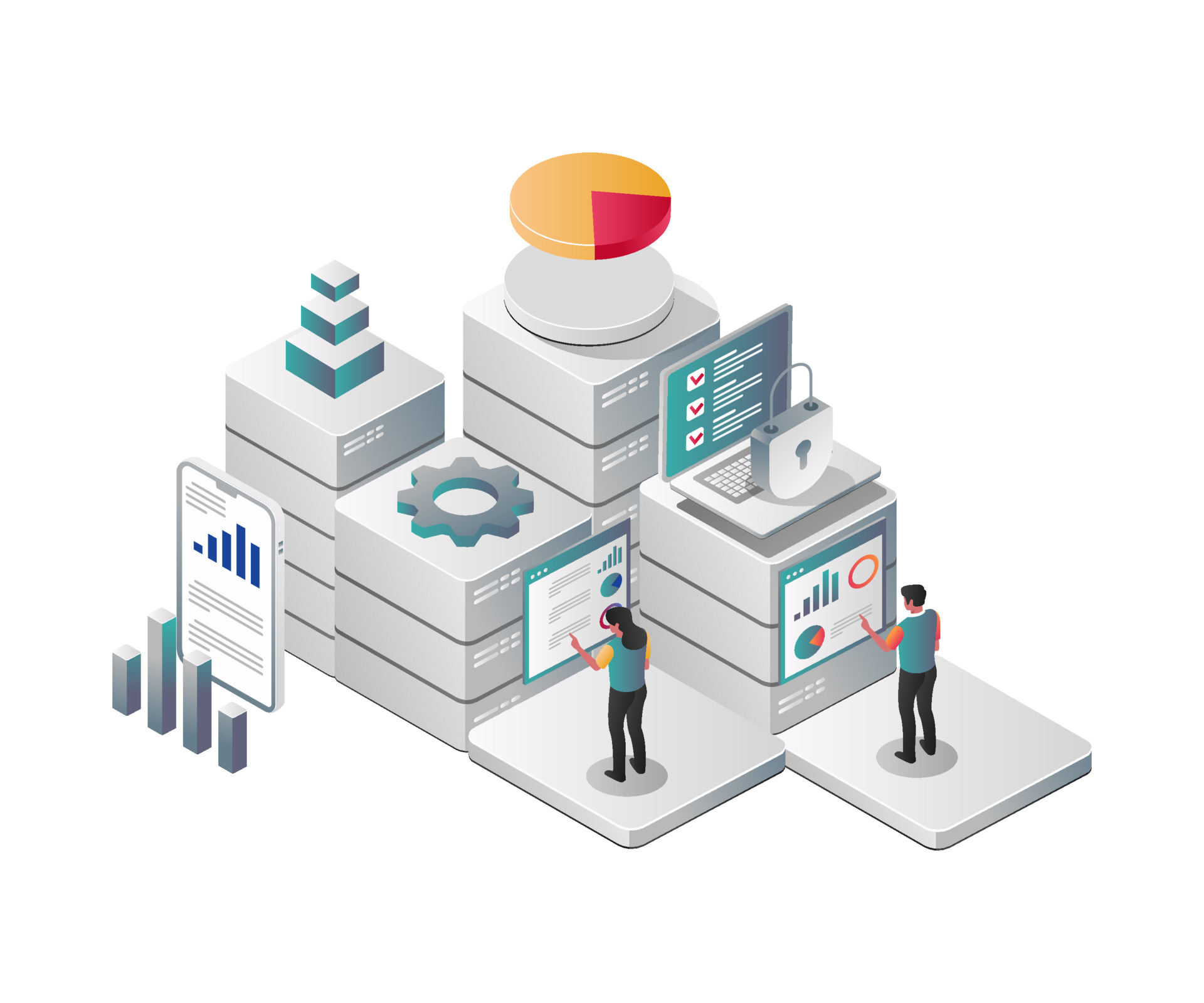Isometric Illustration Concept Data Analyst Security And App Platform 4579228 Vector Art At