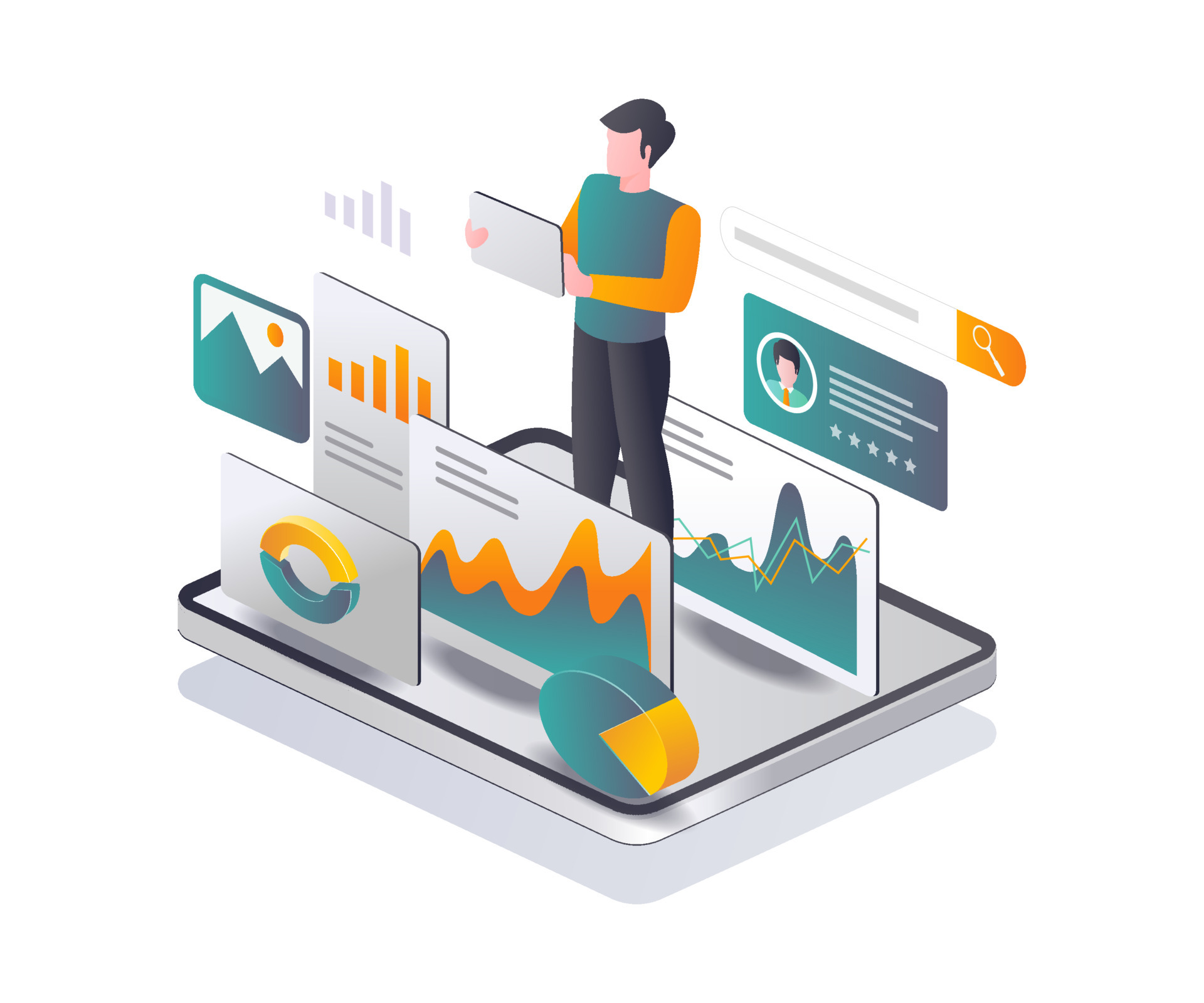 Man Is Collecting Seo Data Analysis 4579340 Vector Art At Vecteezy