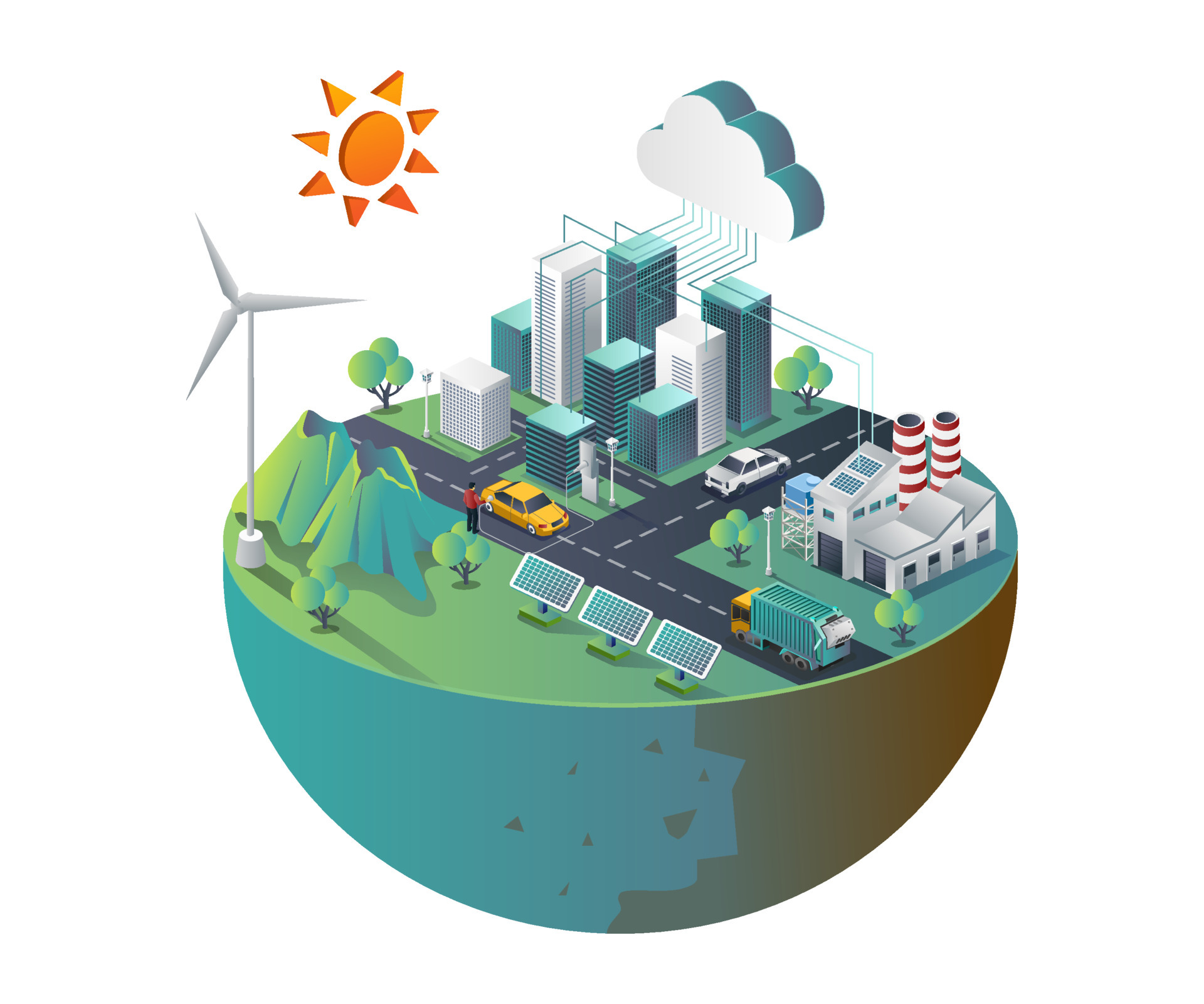Smart city with cloud server and solar panels 4579347 Vector Art at ...