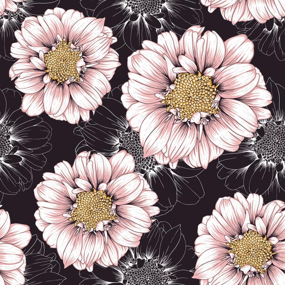 Seamless pattern floral with vintage Zinnia flowers pink pastel color ... Seamless pattern floral with vintage Zinnia flowers pink pastel color ...