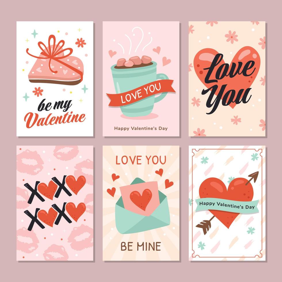 dulce conjunto de tarjetas imprimibles de san valentín 4581944 Vector ...