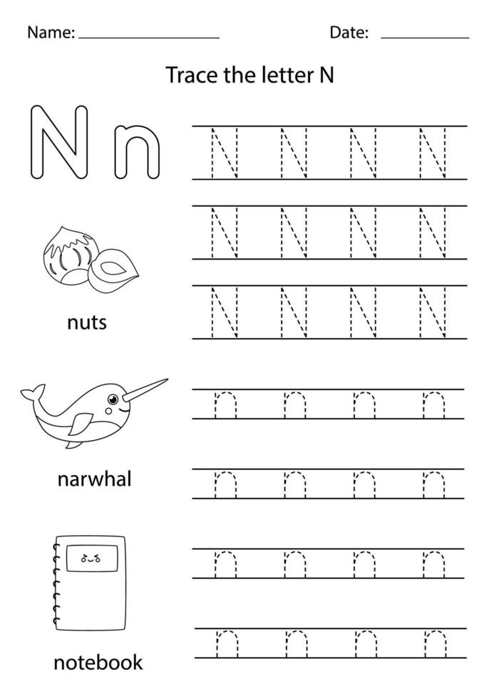 Learning English alphabet for kids. Letter N. 4582559 Vector Art at Vecteezy