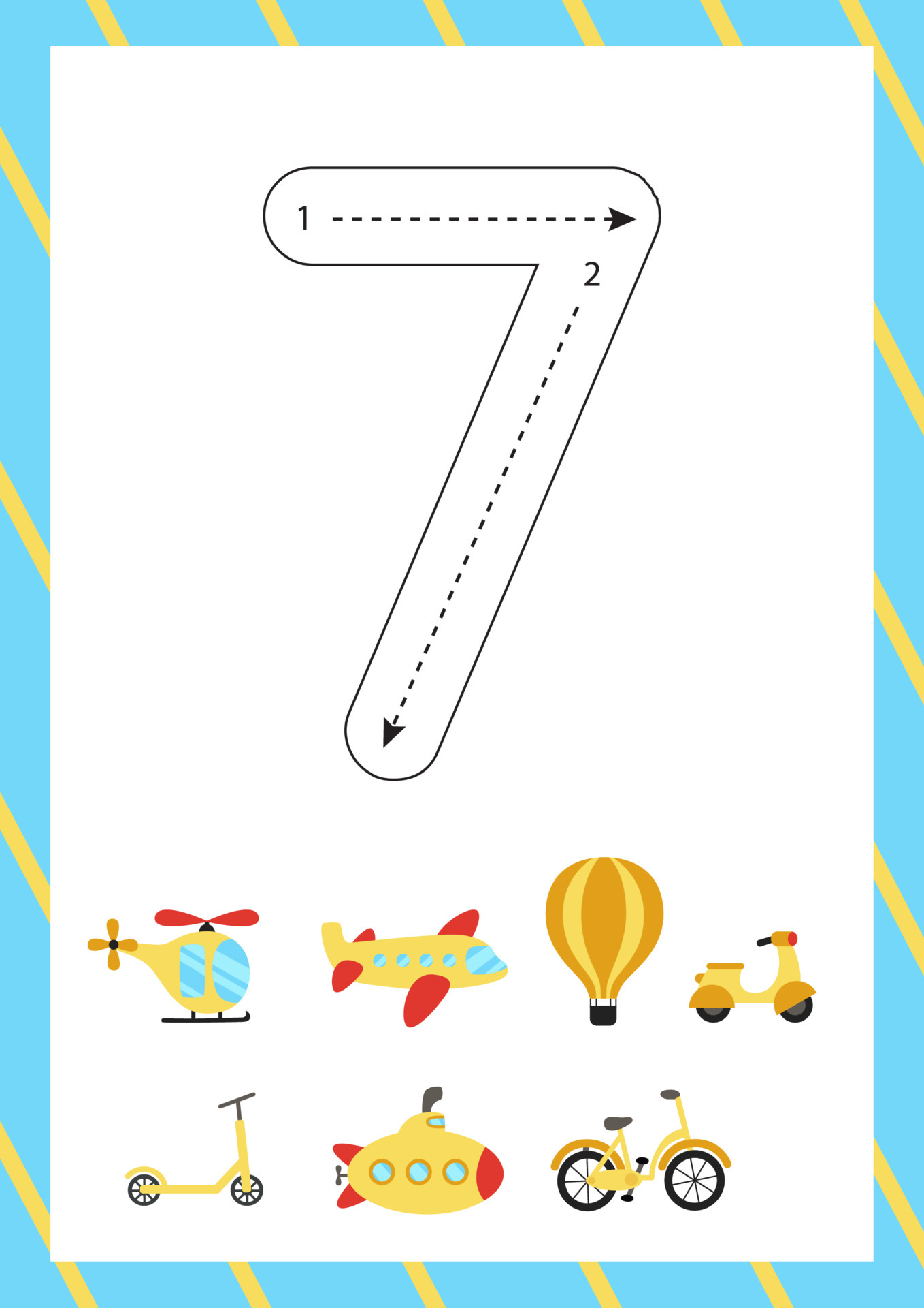 Cute Flashcard How To Write Number 7. Worksheet For Kids. 4582568