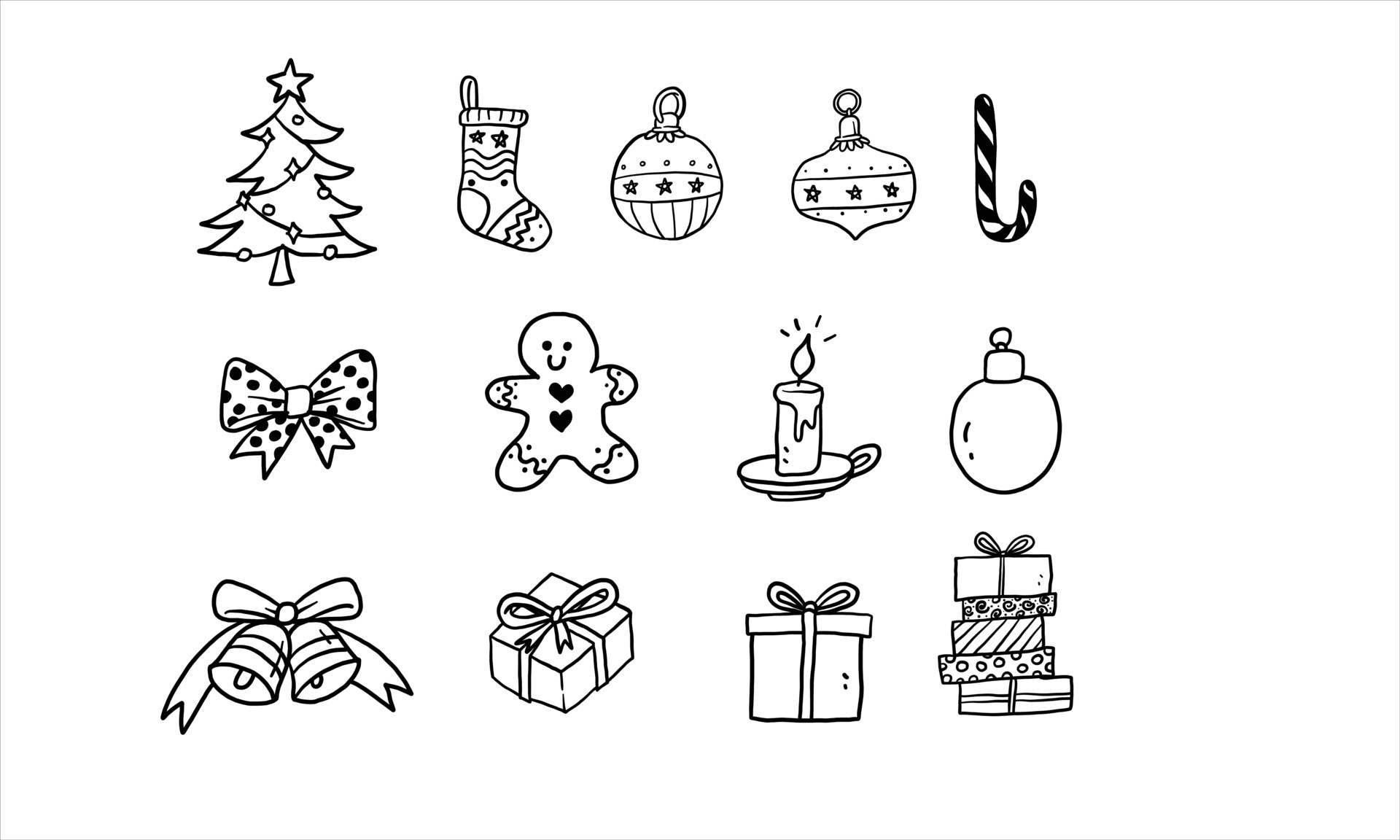 set of Christmas and New Year ornaments hand drawn illustration. simple ...